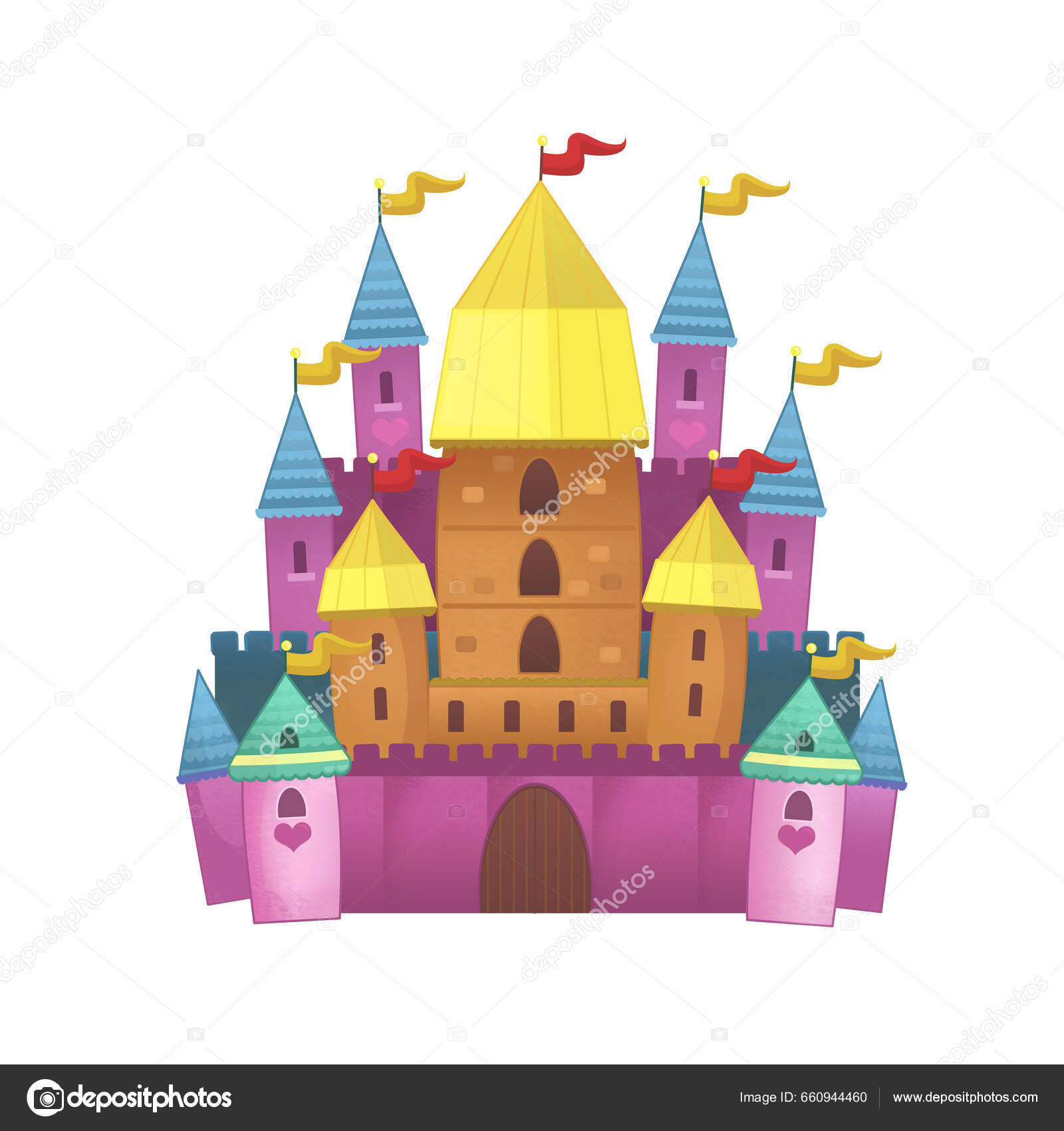 Dibujo Animado Hermoso Colorido Castillo Medieval Ilustración Aislada ...