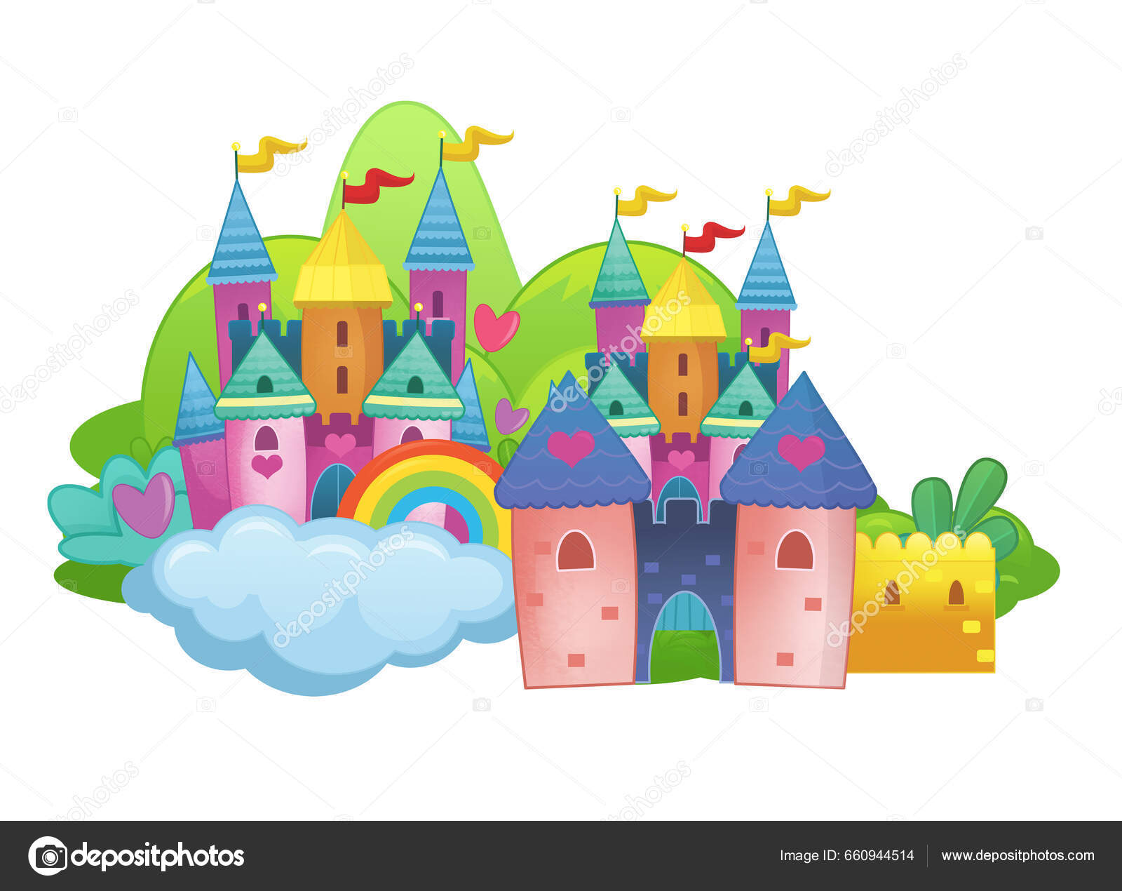 Dibujo Animado Hermoso Colorido Castillo Medieval Ilustración Aislada ...