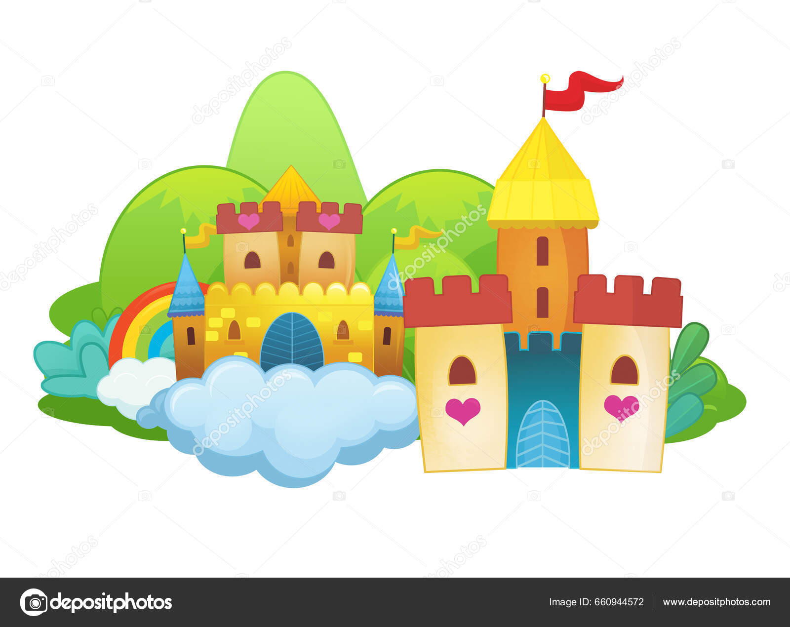 Dibujo Animado Hermoso Colorido Castillo Medieval Ilustración Aislada ...