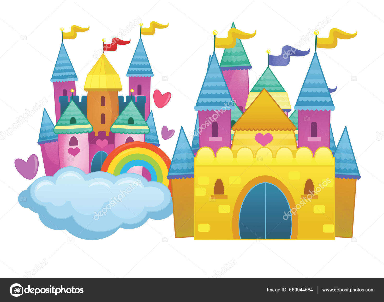 Dibujo Animado Hermoso Colorido Castillo Medieval Ilustración Aislada ...