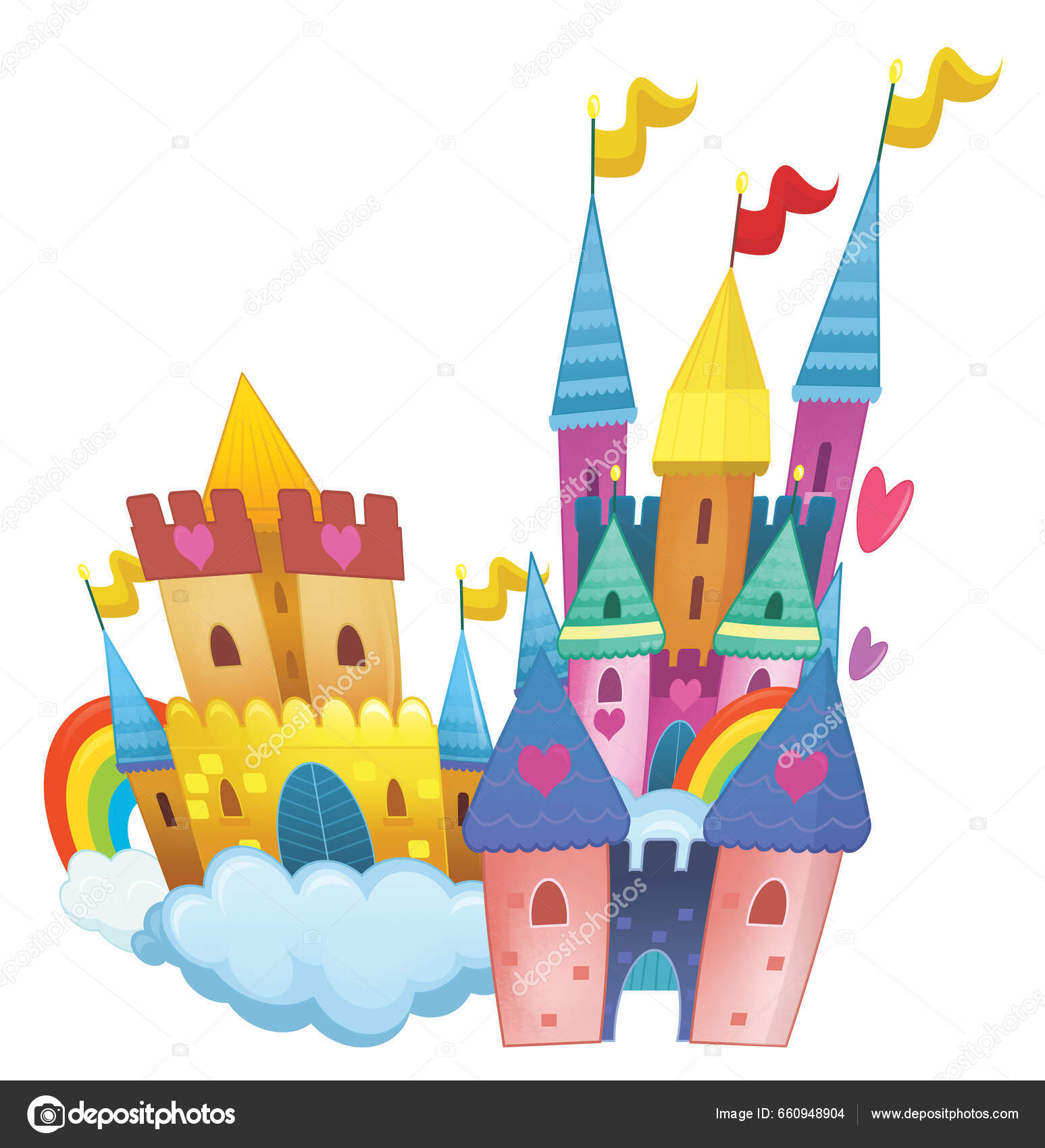 Dibujo Animado Hermoso Colorido Castillo Medieval Ilustración Aislada ...