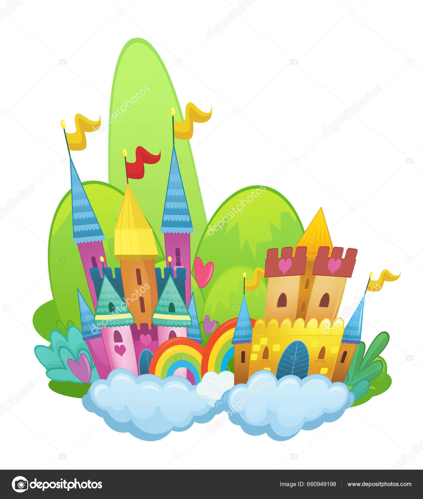 Dibujo Animado Hermoso Colorido Castillo Medieval Ilustración Aislada ...
