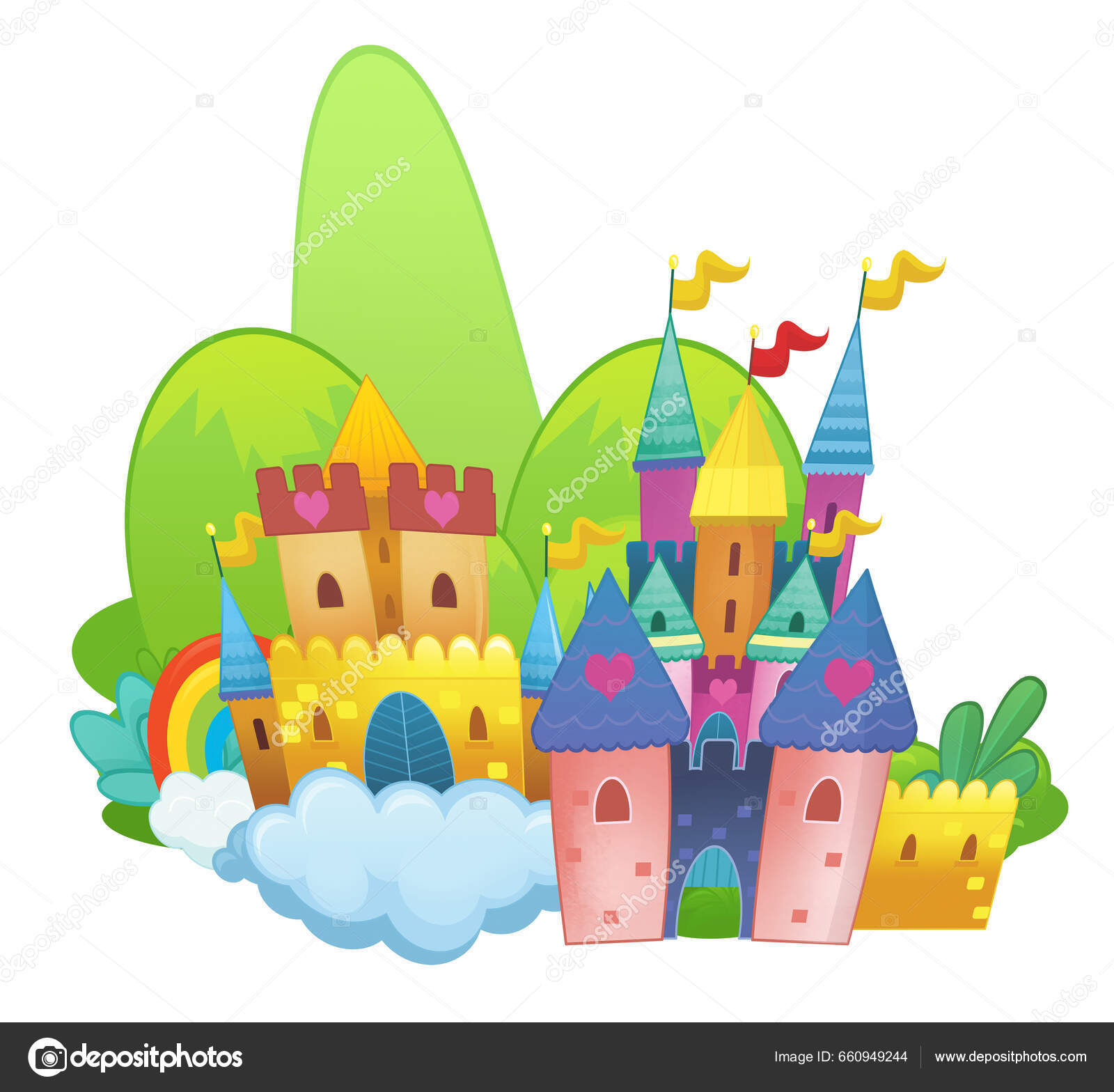 Dibujo Animado Hermoso Colorido Castillo Medieval Ilustración Aislada ...