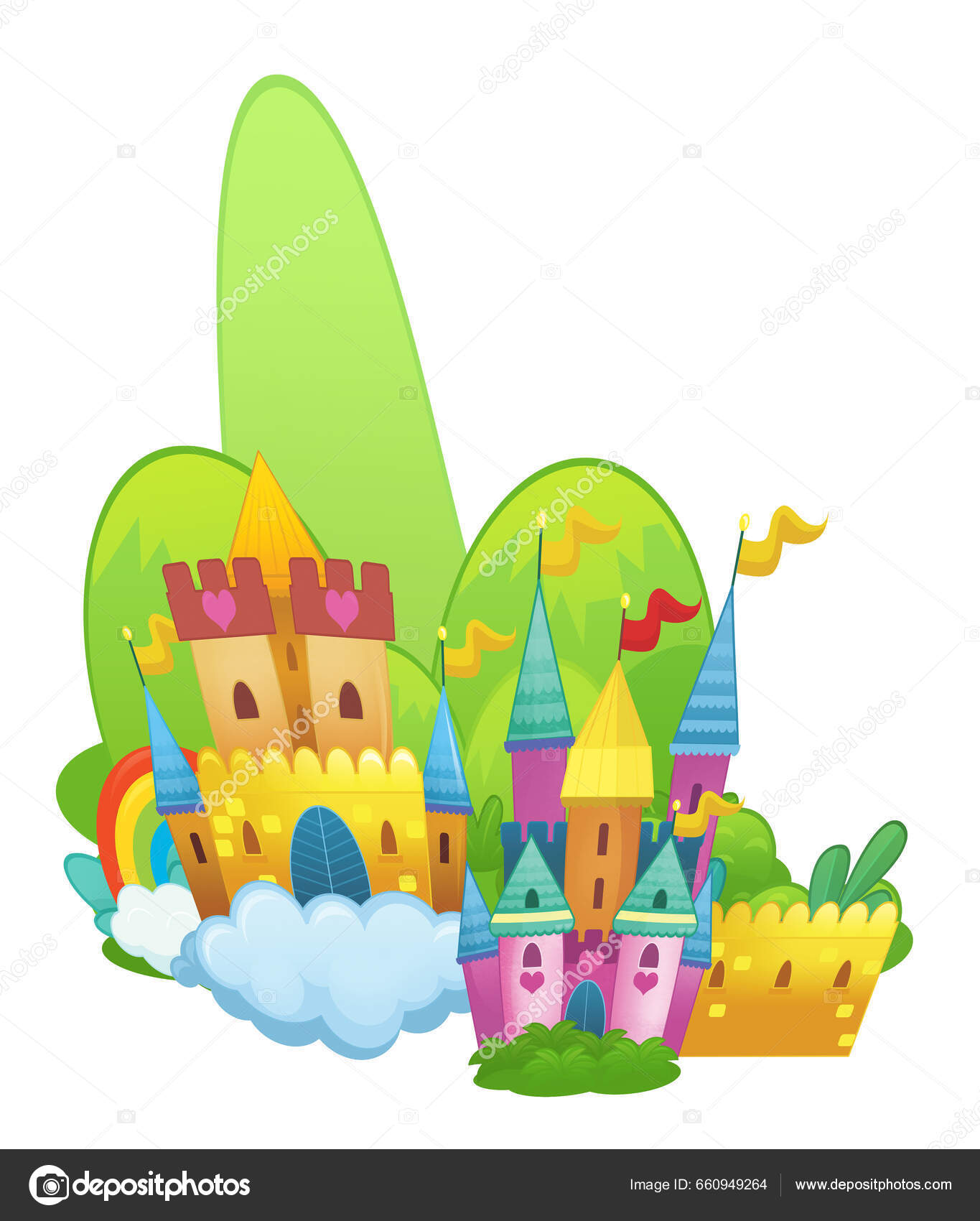 Dibujo Animado Hermoso Colorido Castillo Medieval Ilustración Aislada ...
