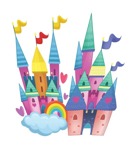 Dibujo Animado Hermoso Colorido Castillo Medieval Ilustración Aislada ...