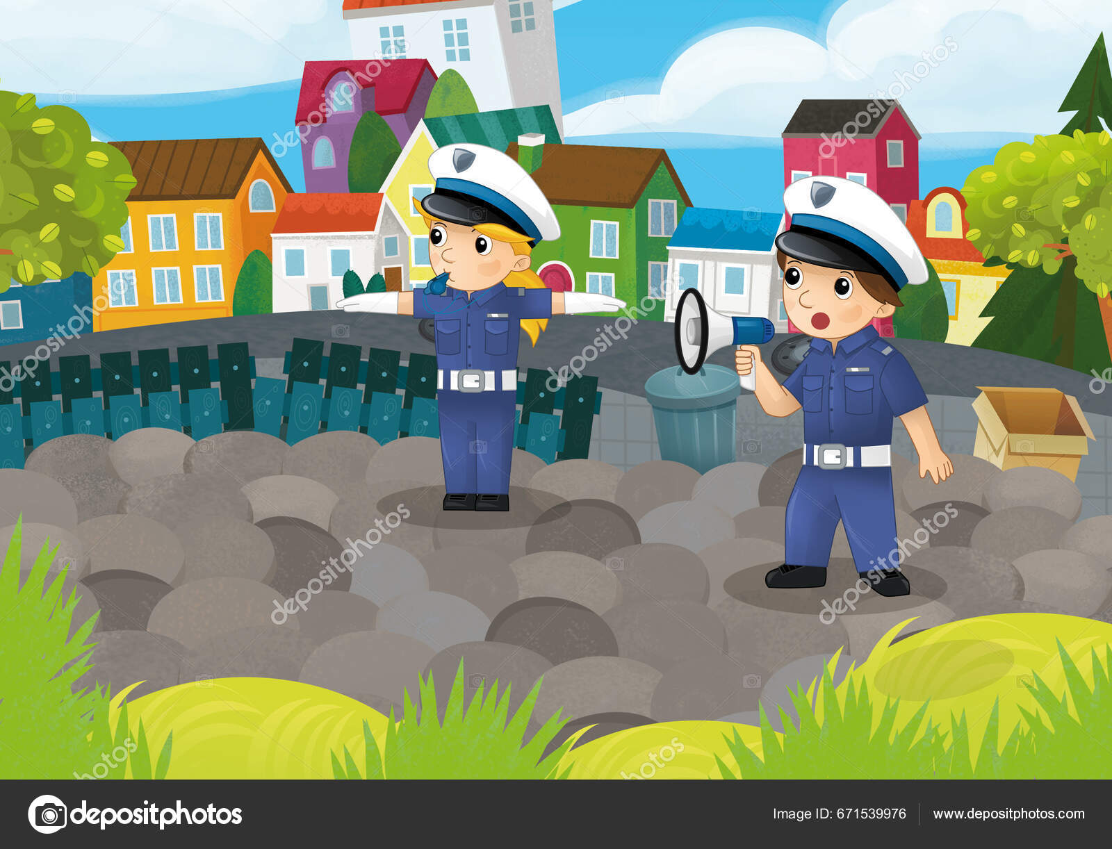 Police Helping Kids Cartoon