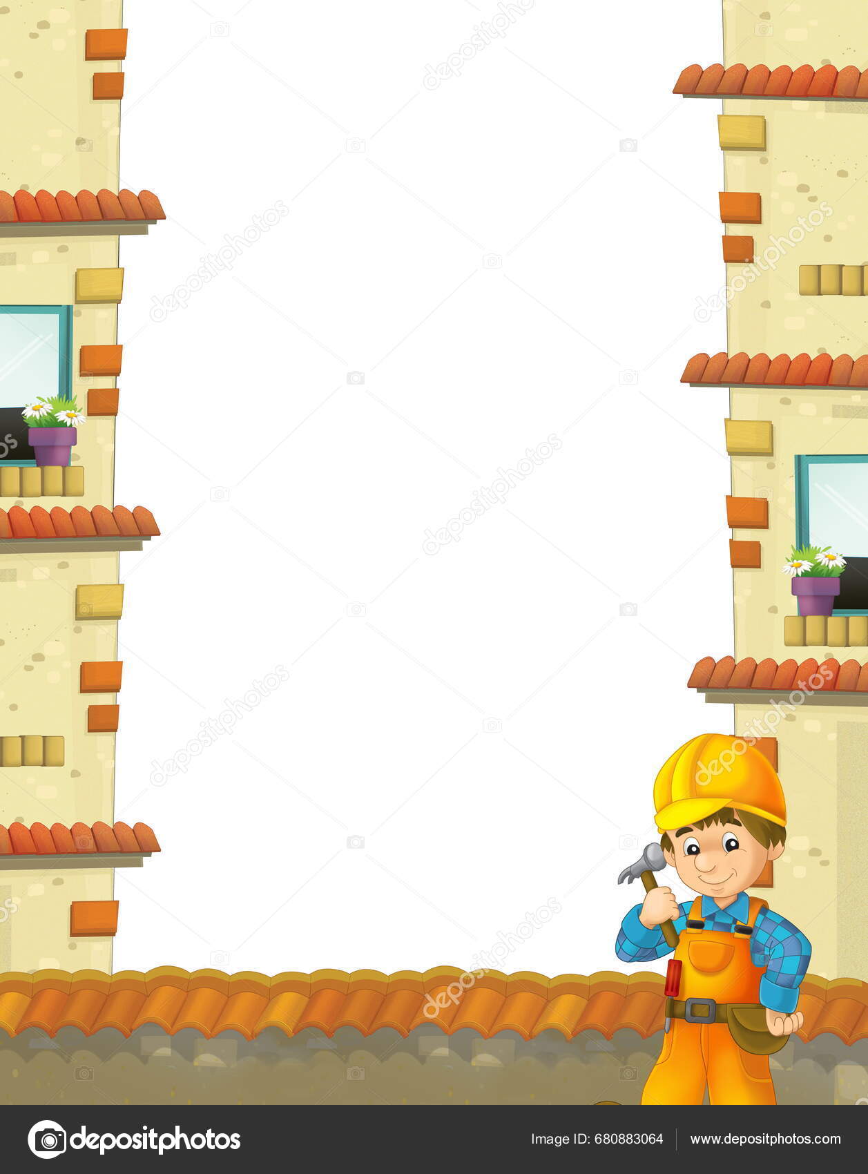 Cartoon Frame Border Scene City Construction Site Isolated Illustration ...