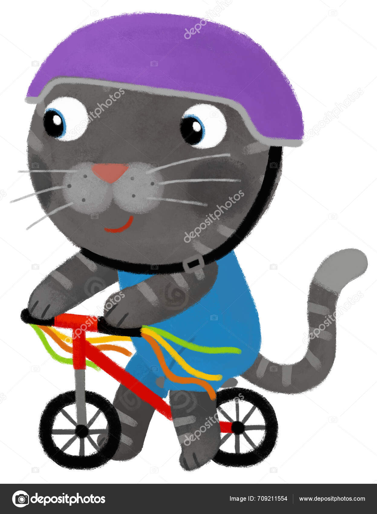 Cartoon Cat Riding Bicycle Having Playful Time Illustration Kids ...
