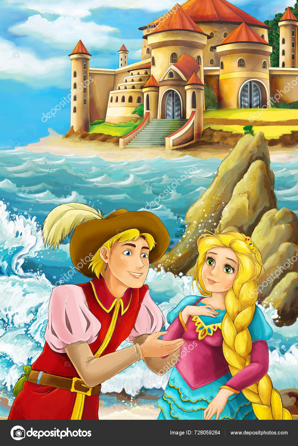 Cartoon Scene Sea Ocean Loving Couple Prince Princess King Queen ...