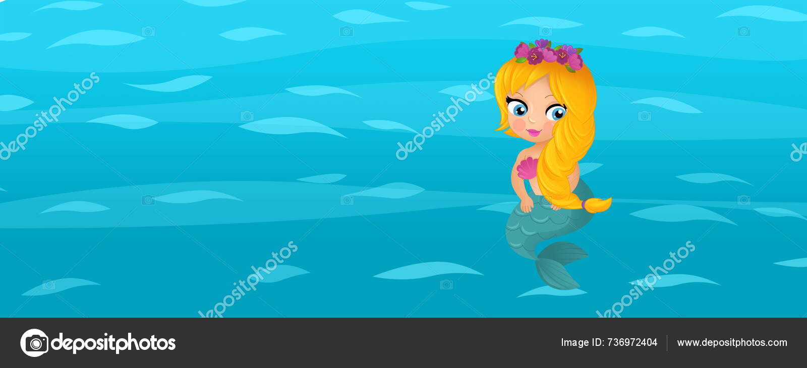 Cartoon Ocean Mermaid Underwater Kingdom Swimming Diving Illustration ...