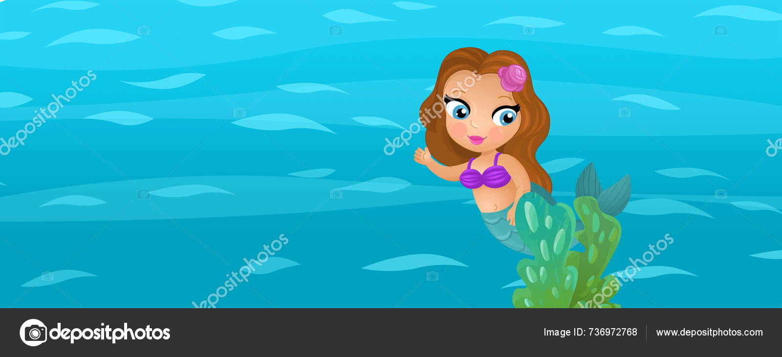 Cartoon Ocean Mermaid Underwater Kingdom Swimming Diving Illustration ...