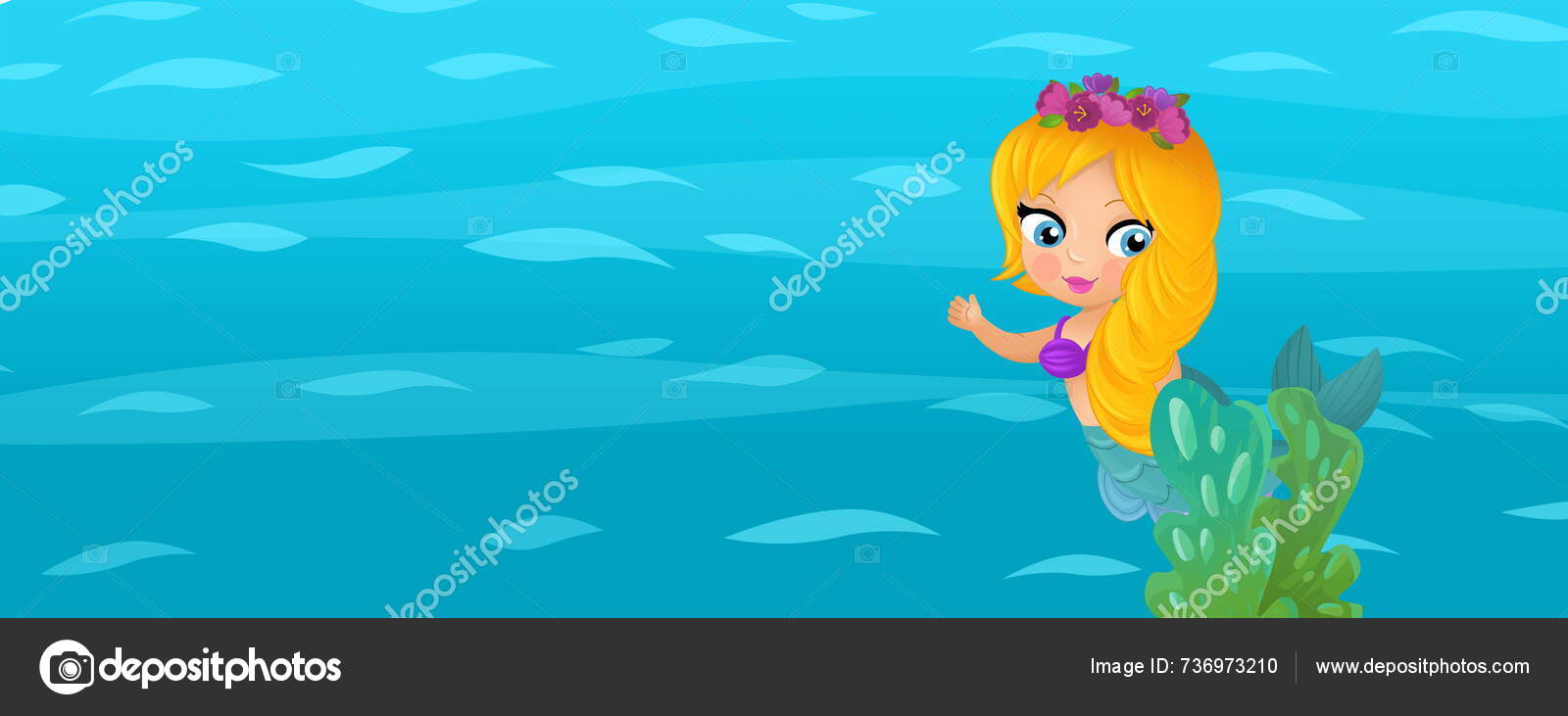 Cartoon Ocean Mermaid Underwater Kingdom Swimming Diving Illustration ...