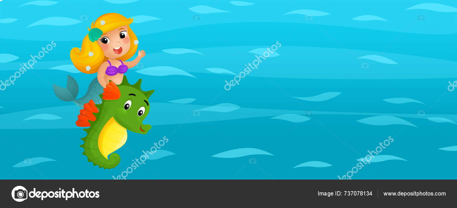 Cartoon Ocean Mermaid Underwater Kingdom Swimming Diving Sea Animal ...