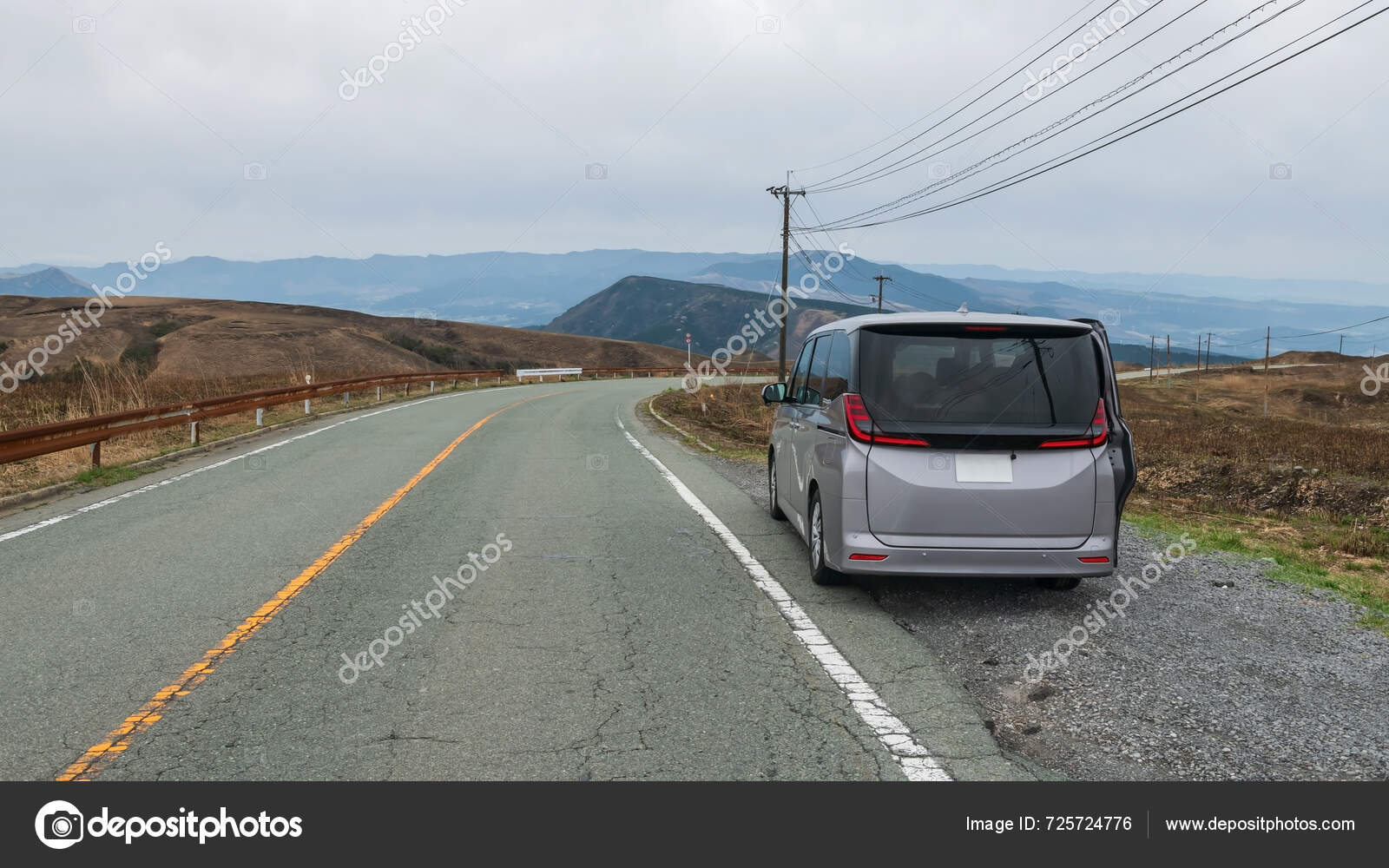 Van Car Aso Milk Road Curve Downhill Road Kumamoto Kyushu — Stock Photo ...