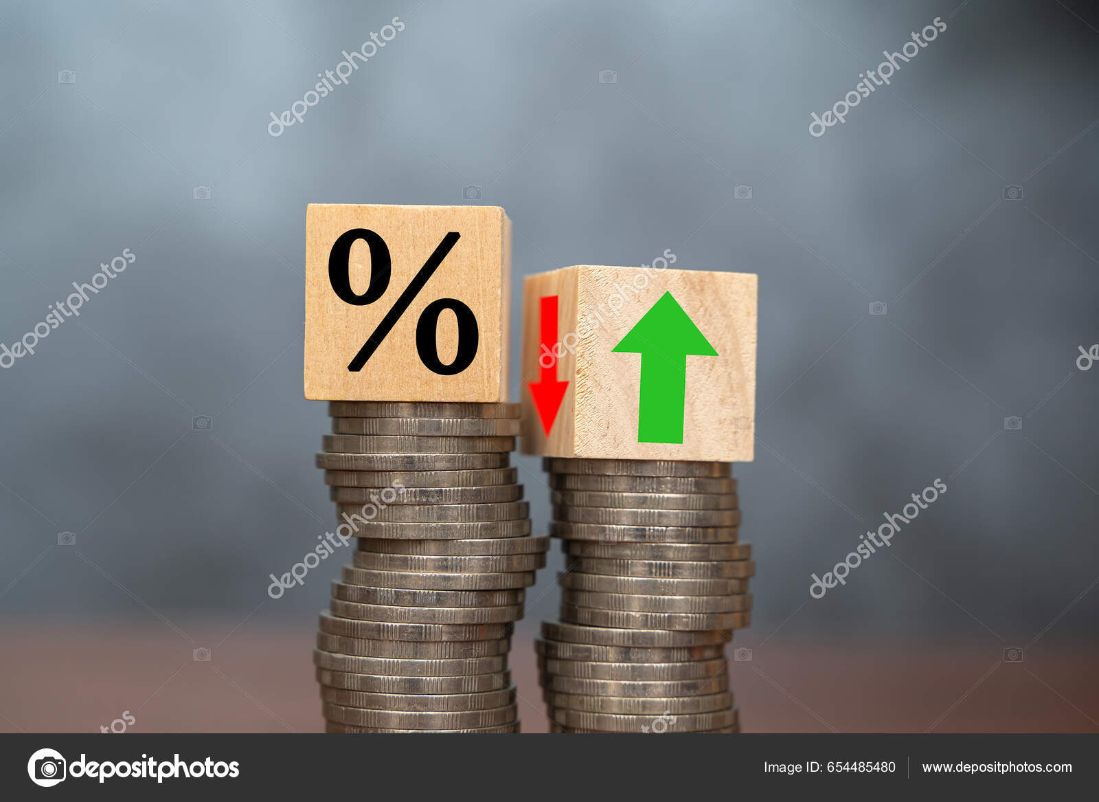 Concept Increasing Decreasing Interest Rates Wooden Cube Percentage ...