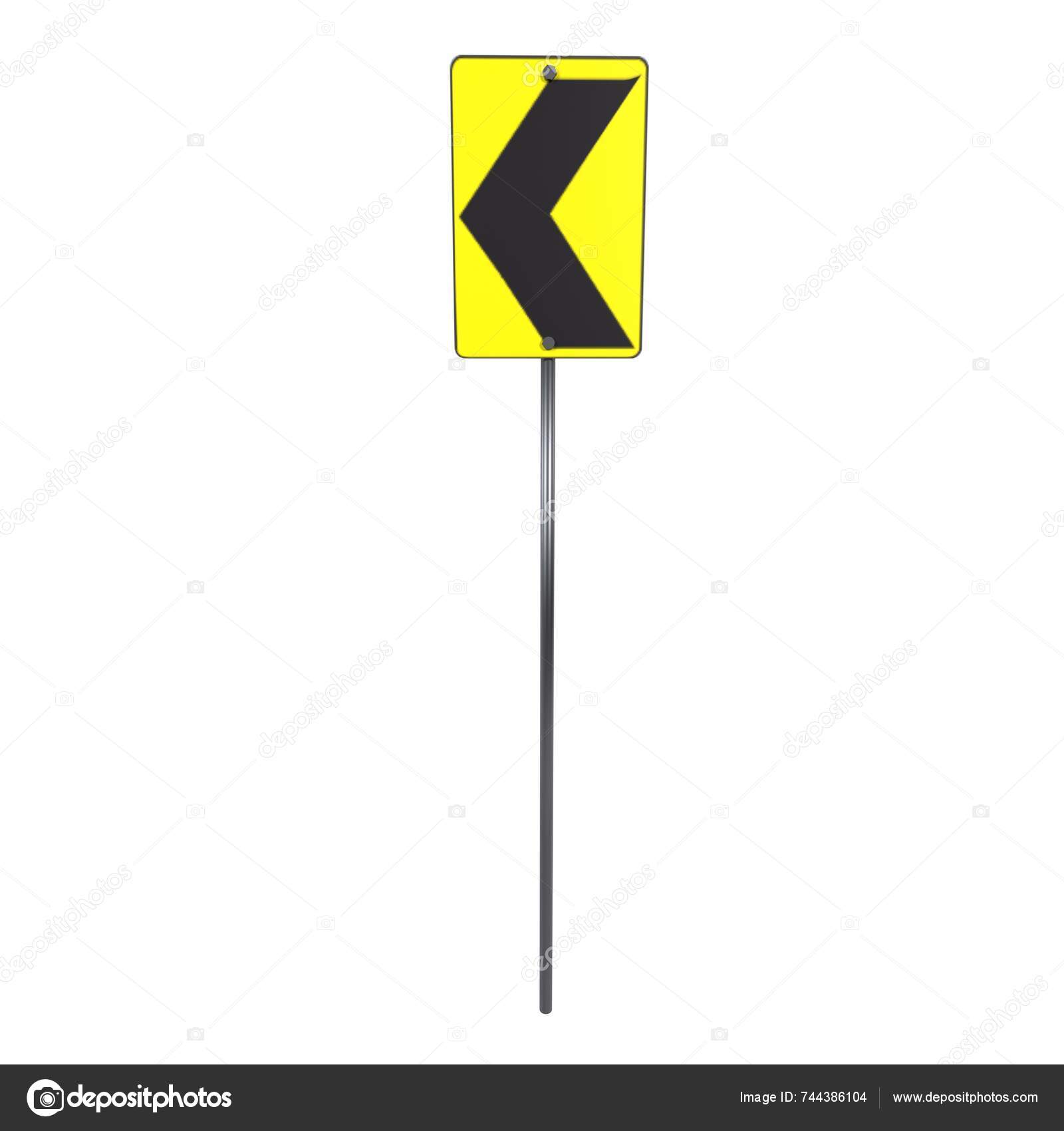 Bright Yellow Warning Sign Indicates Sharp Turn Left Roadway — Stock ...