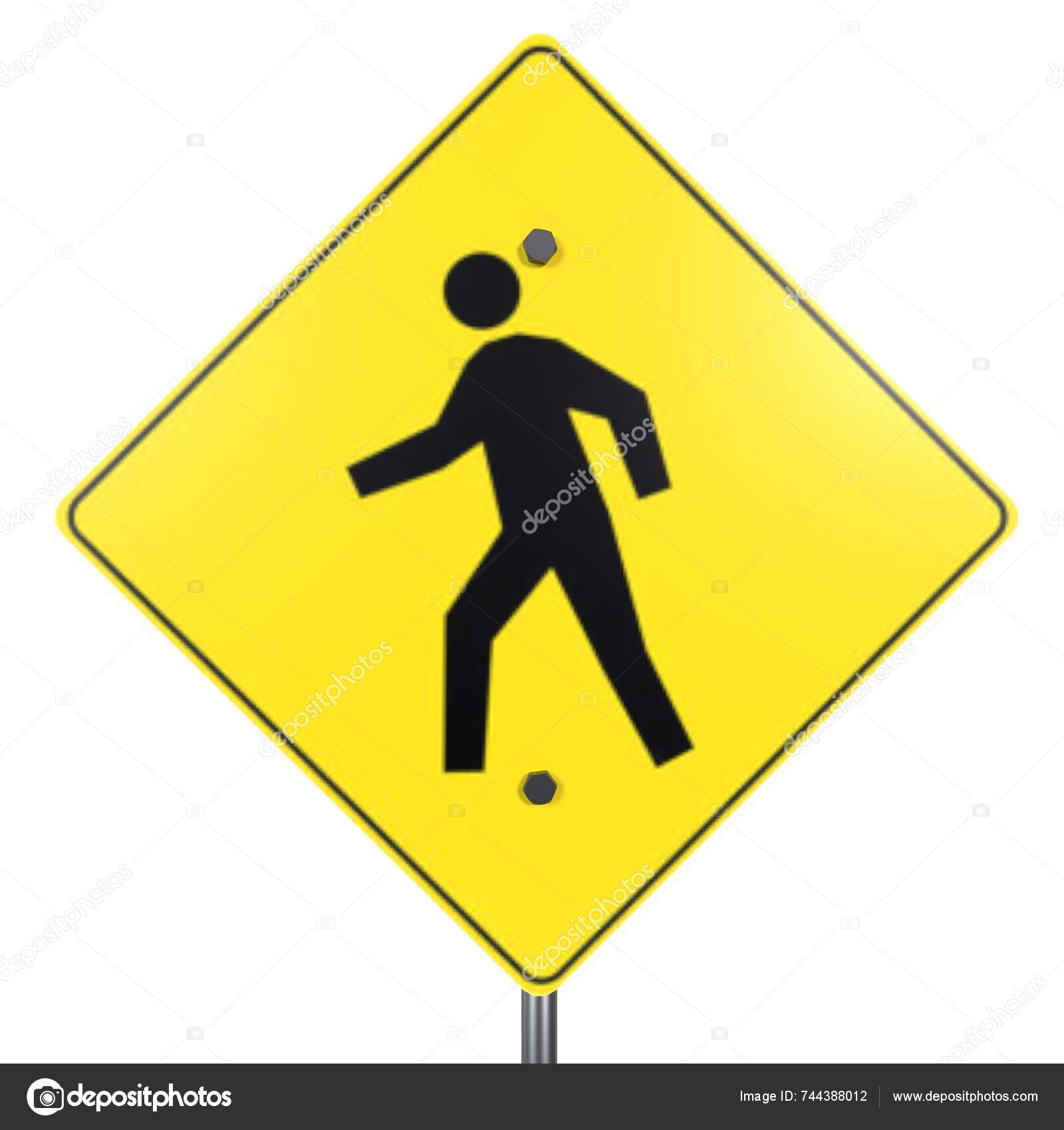 Vibrant Yellow Pedestrian Warning Sign Human Figure Depicted Walking ...