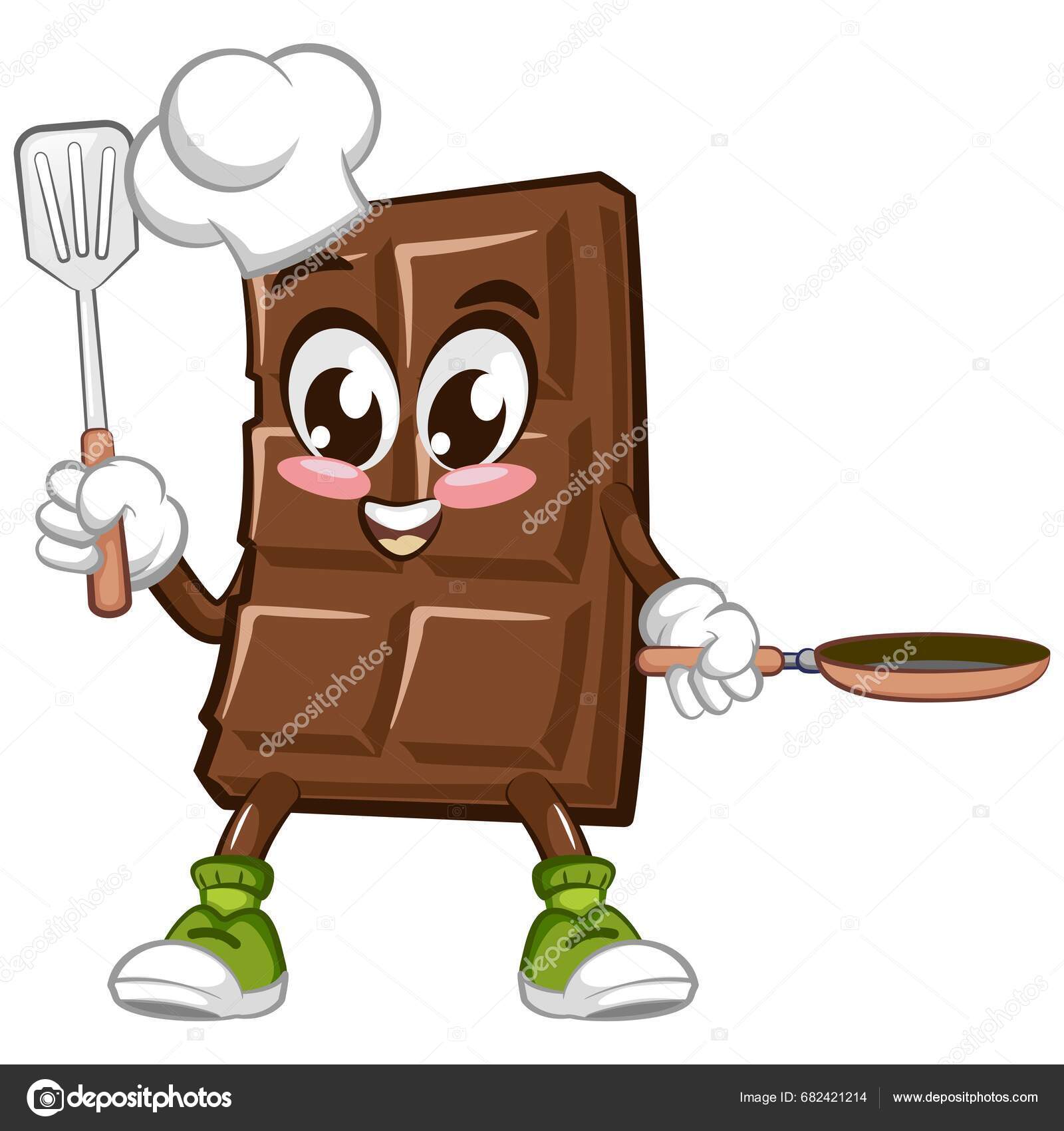 Cute Coklat Karakter Bar Dengan Wajah Lucu Menjadi Koki Kartun Vektor ...