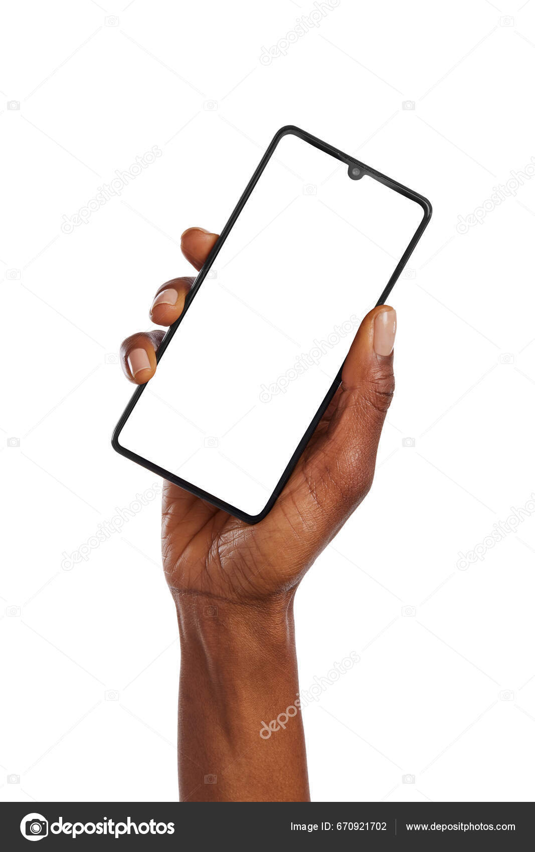 Close Black Woman Hand Holding Smartphone White Background African ...