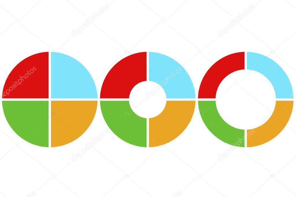 Conjunto de cuatro partes del círculo, representación 3d 2023