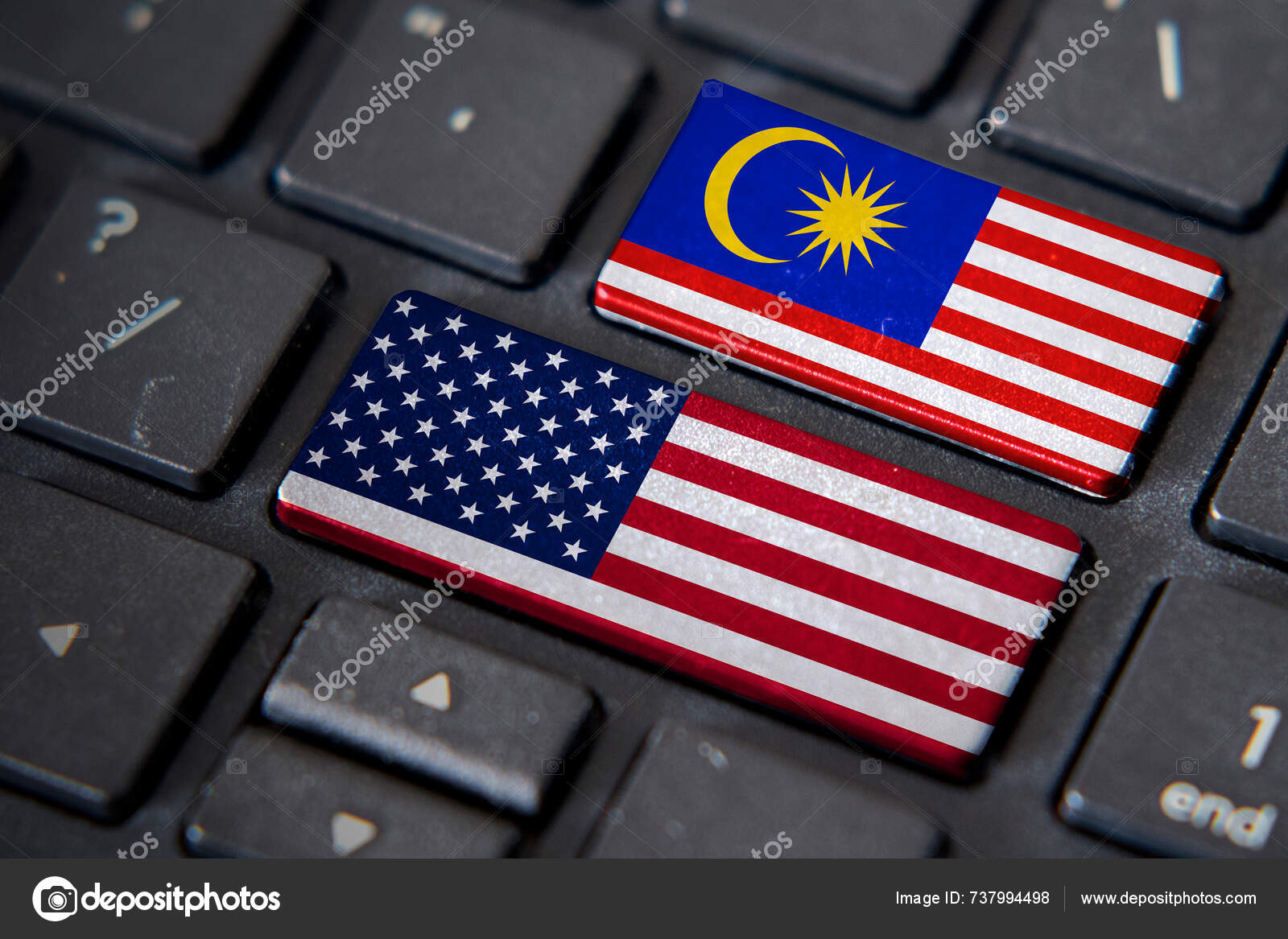 Usa Malaysia Flags Computer Keyboard Relationship Two Countries — Stock ...
