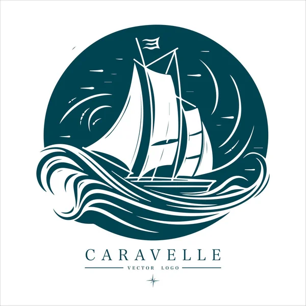 Velero Caravela Fragata Agua Emblema Del Logotipo Del Vector Estilo ...