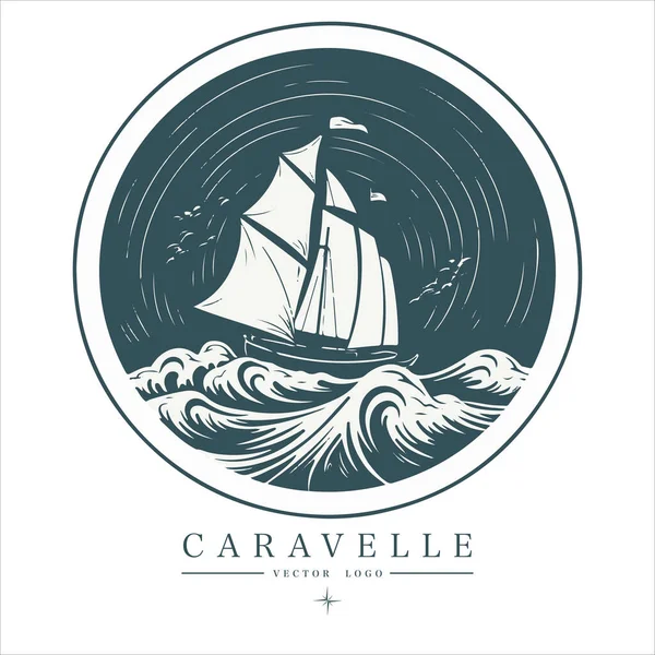 Velero Caravela Fragata Agua Emblema Del Logotipo Del Vector Estilo ...