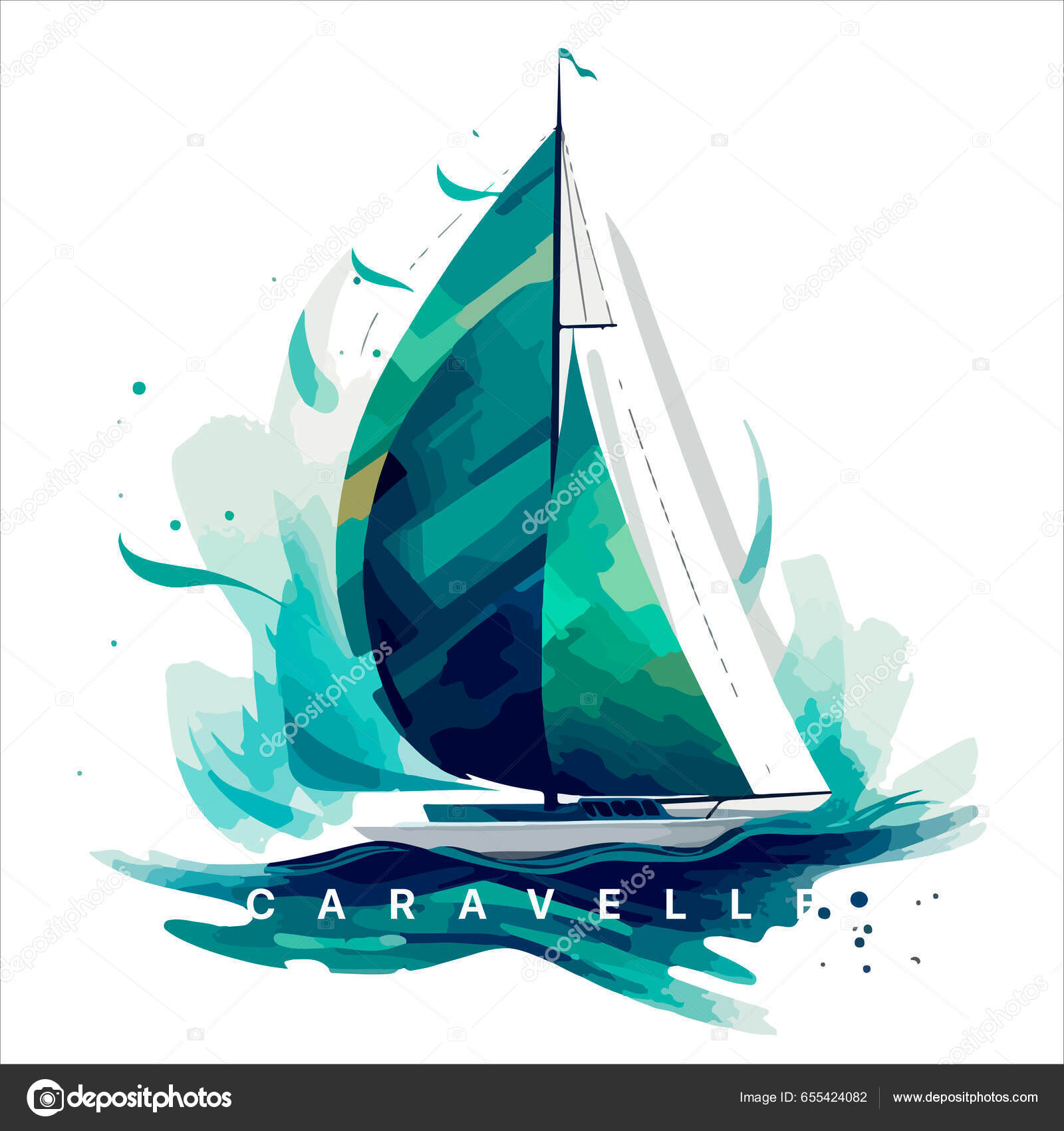 Velero Agua Logotipo Del Vector Emblema Caravela Color Vector de stock ...