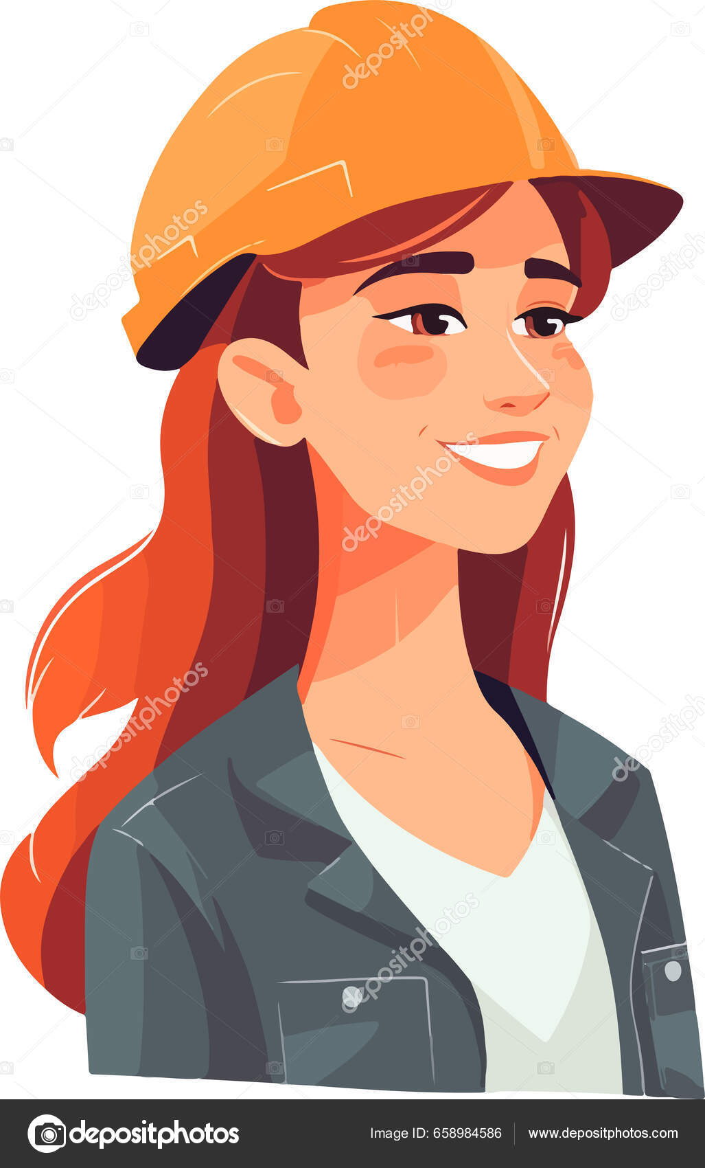 Linda Mujer Constructora Joven Sombrero Duro Uniforme Ilustraciones ...