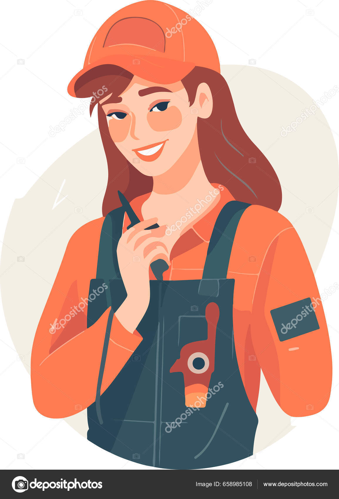 Linda Mujer Constructora Joven Sombrero Duro Uniforme Ilustraciones ...