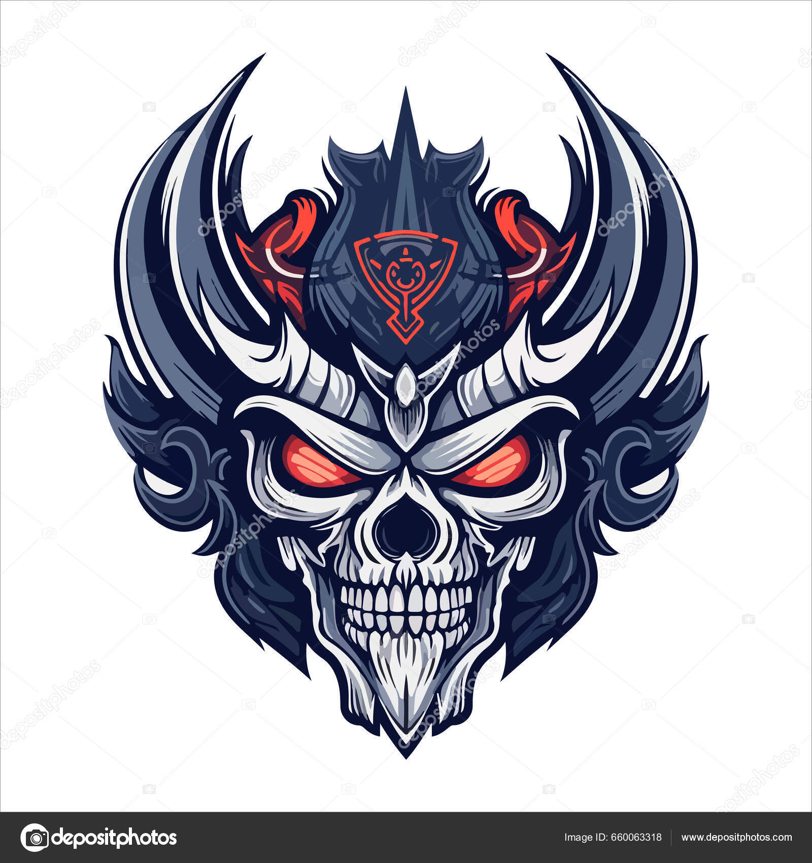 Logo Vektor Lambang Tengkorak Agresif Setan Bertanduk Tengkorak Vektor ...