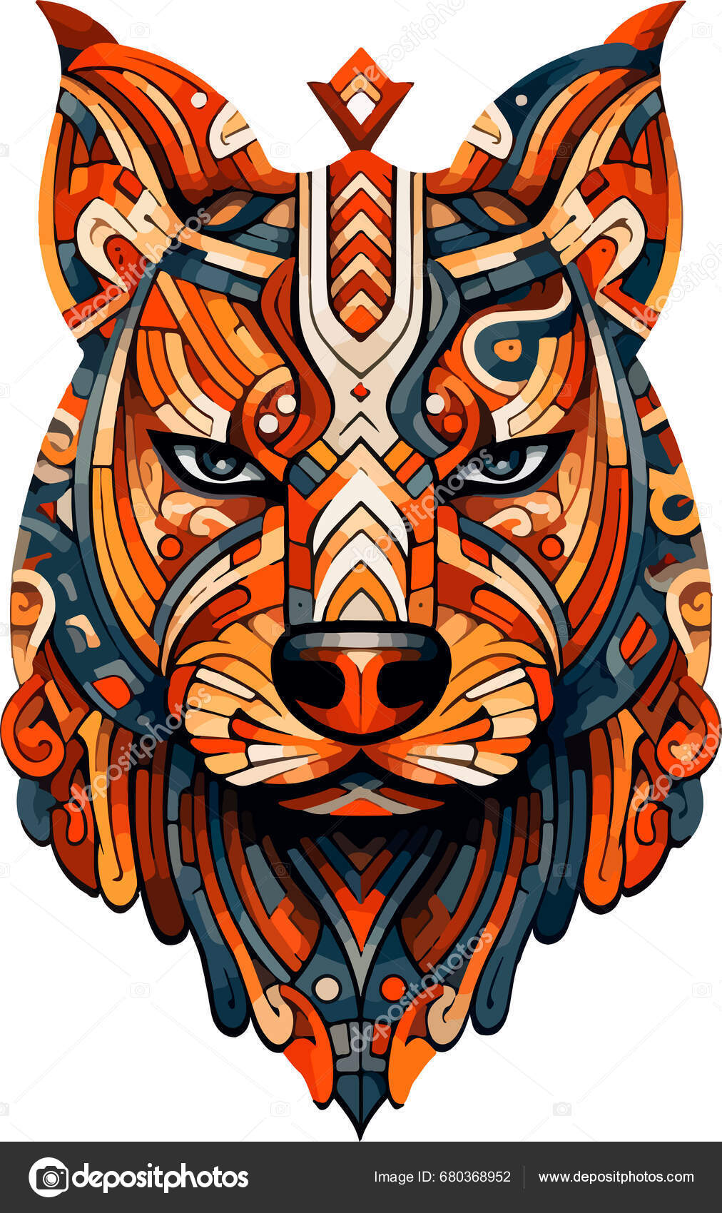 Vector Ornamental Ancient Wolf Dog Head Illustration Abstract ...