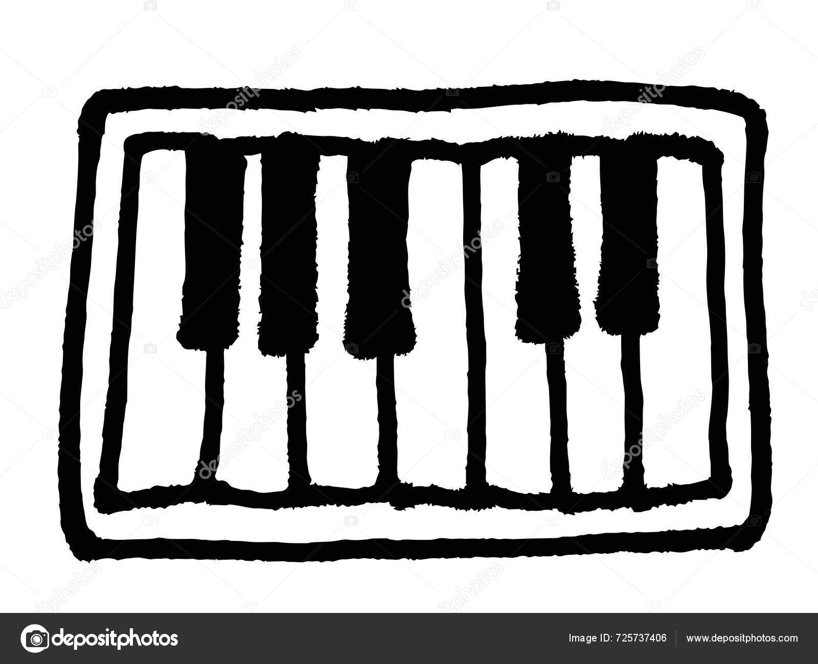 Piano Keyboard Line Art Balck White Doodle Hand Drawing Cartoon — Stock ...