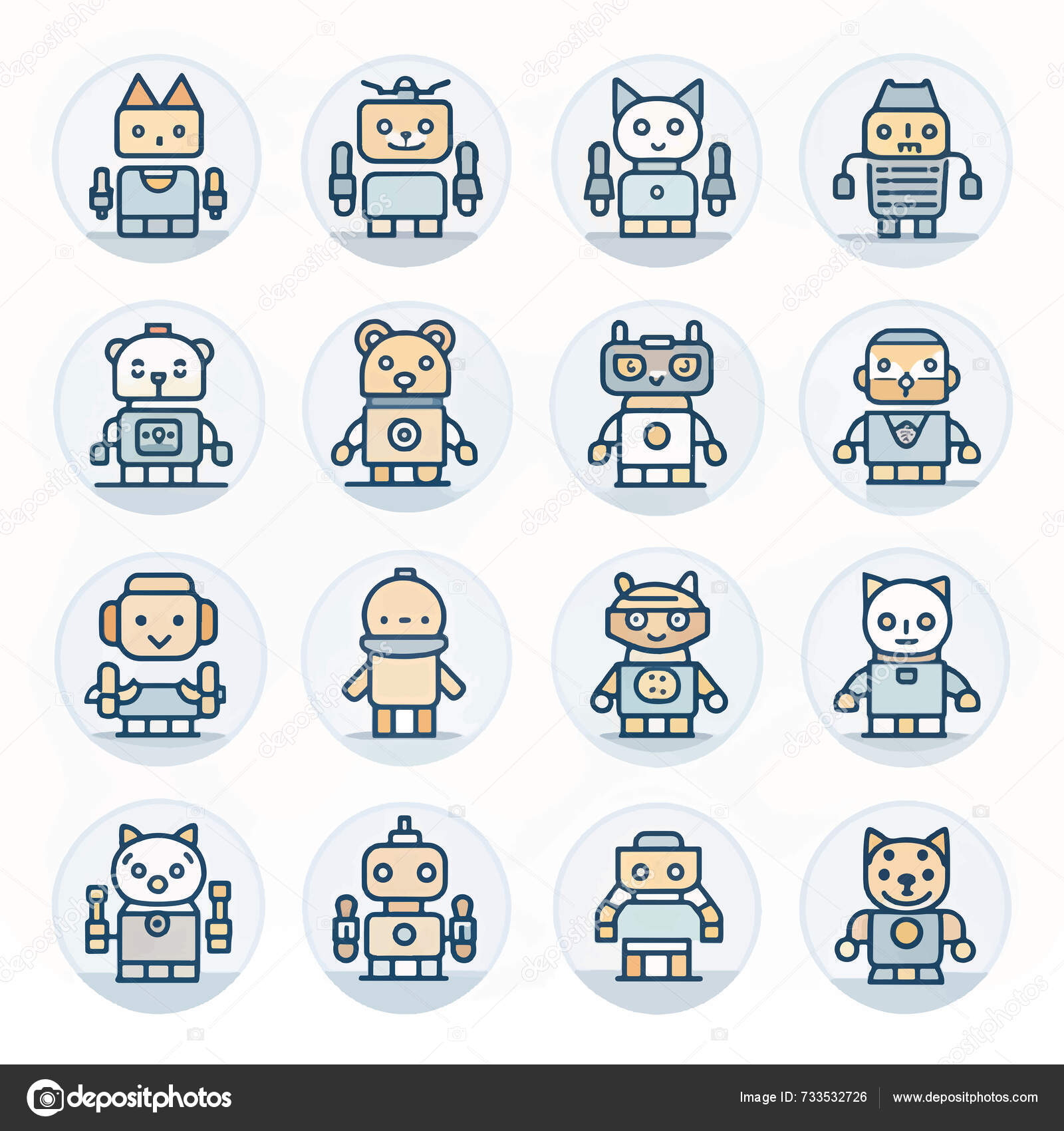 Cute Robot Cartoon Icon Character Line Stoke Isolated Graphic Design ...
