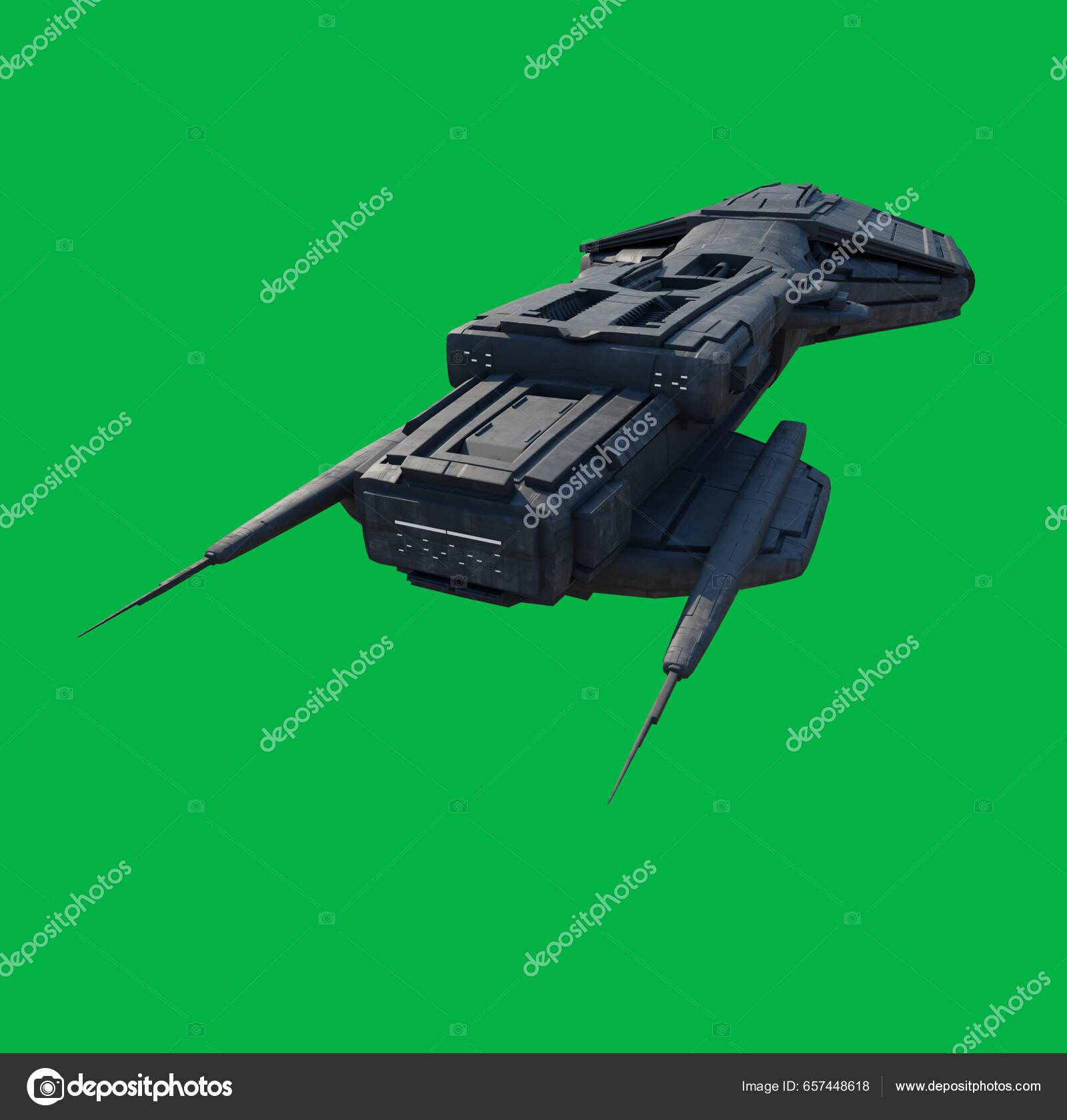 Medium Space Ship Green Screen Background Front View Digitally Rendered ...