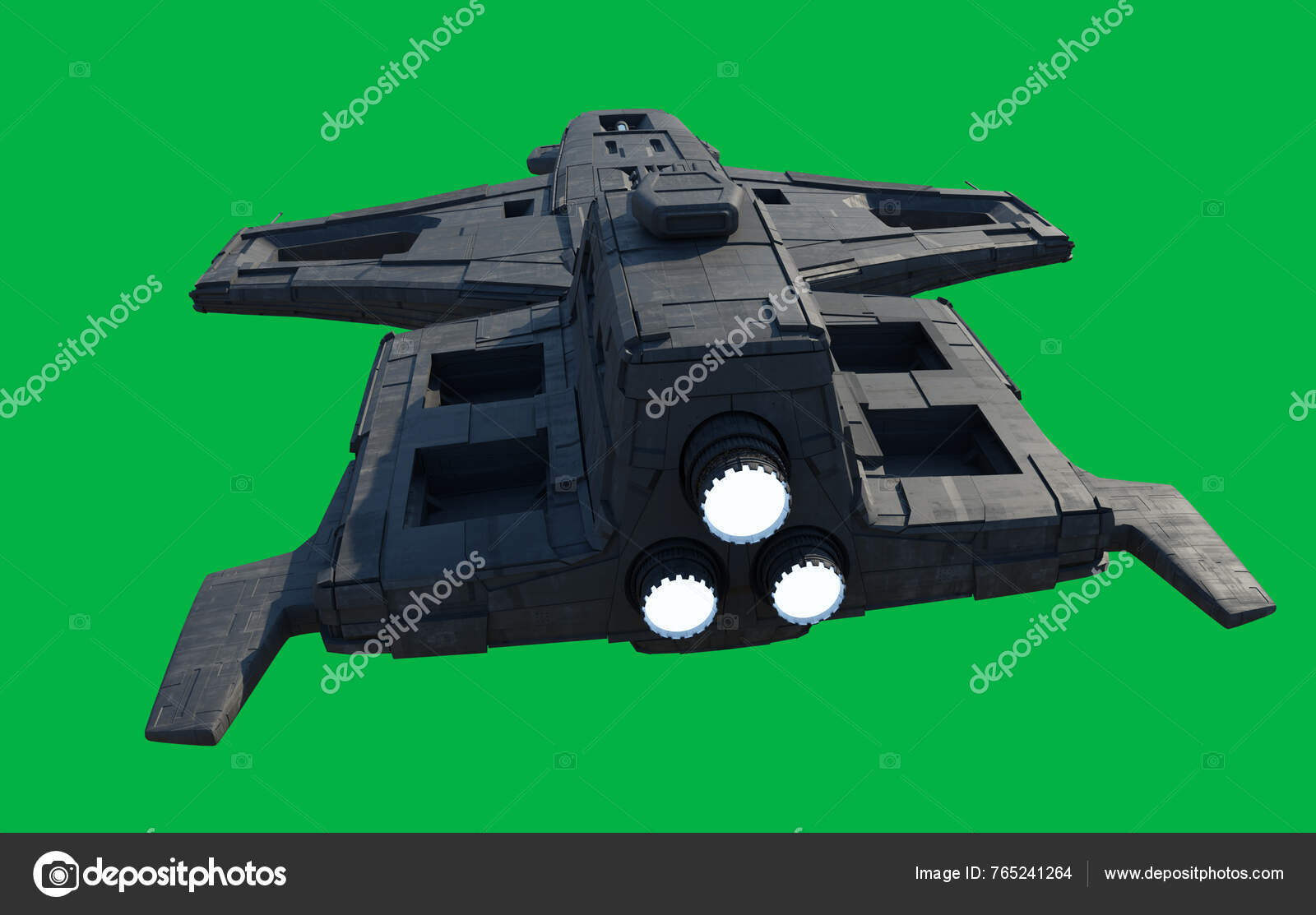 Medium Space Ship Rear Mounted Cannon Turret Green Sceen Background ...