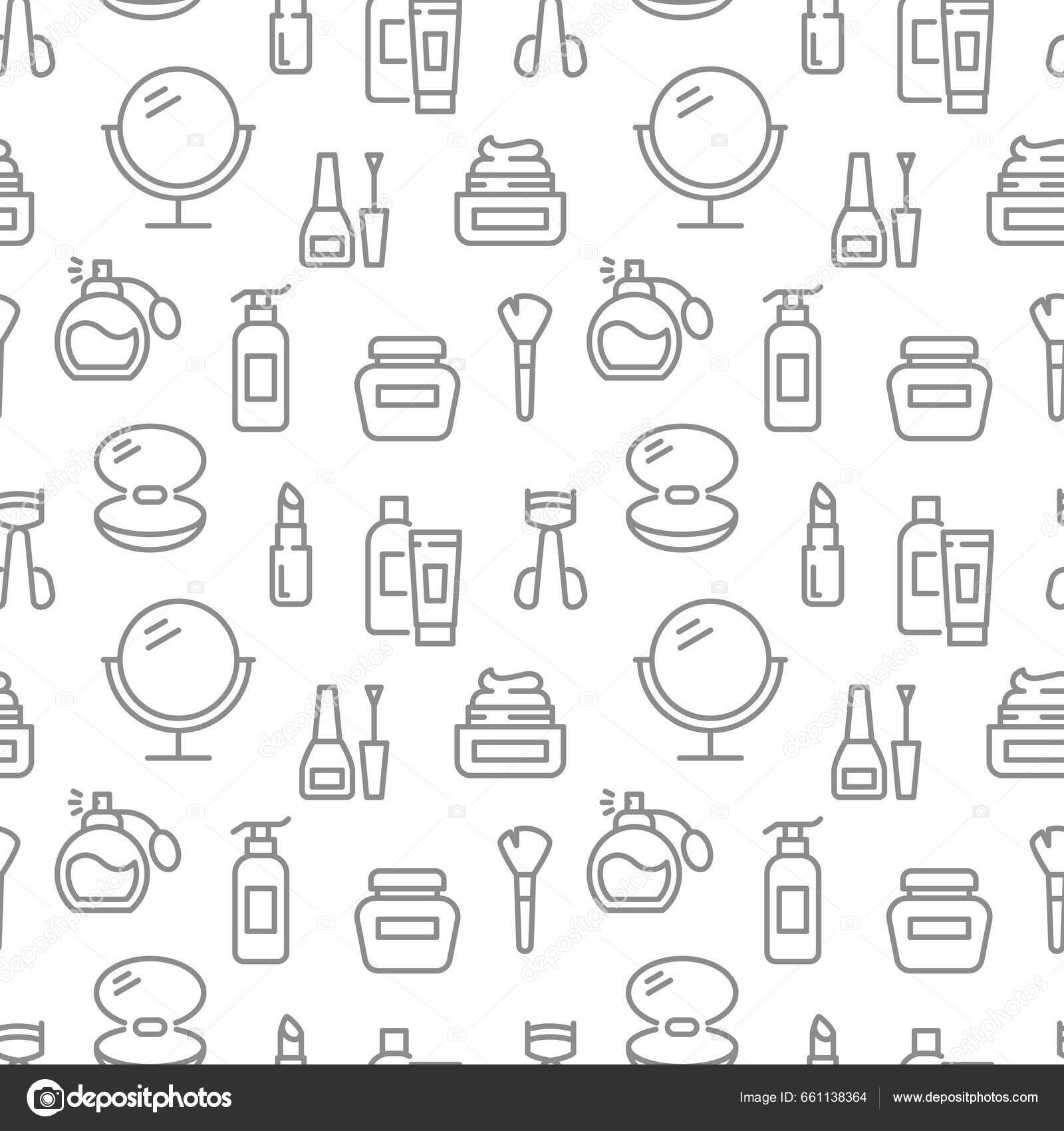 Cosmetics Make Line Seamless Pattern Cosmetic Products Outline Print ...