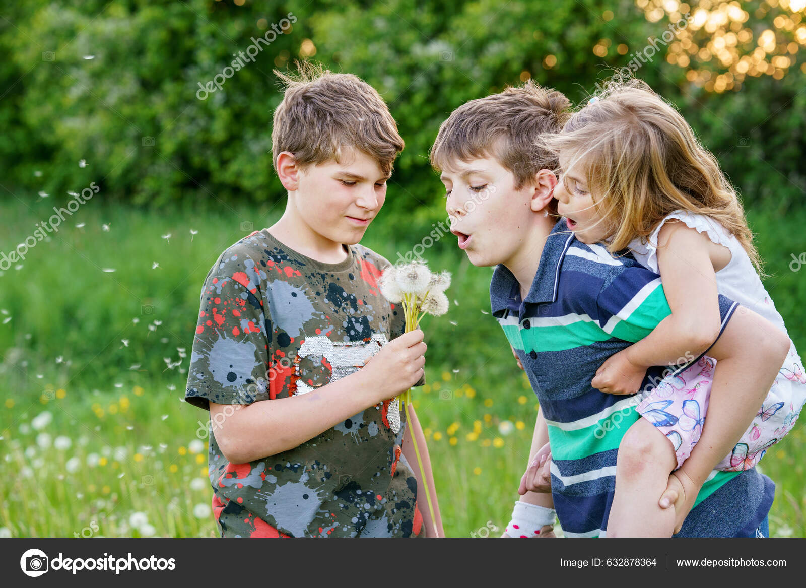 Portrait Three Siblings Children Two Kids Brothers Boys Little Cute ...