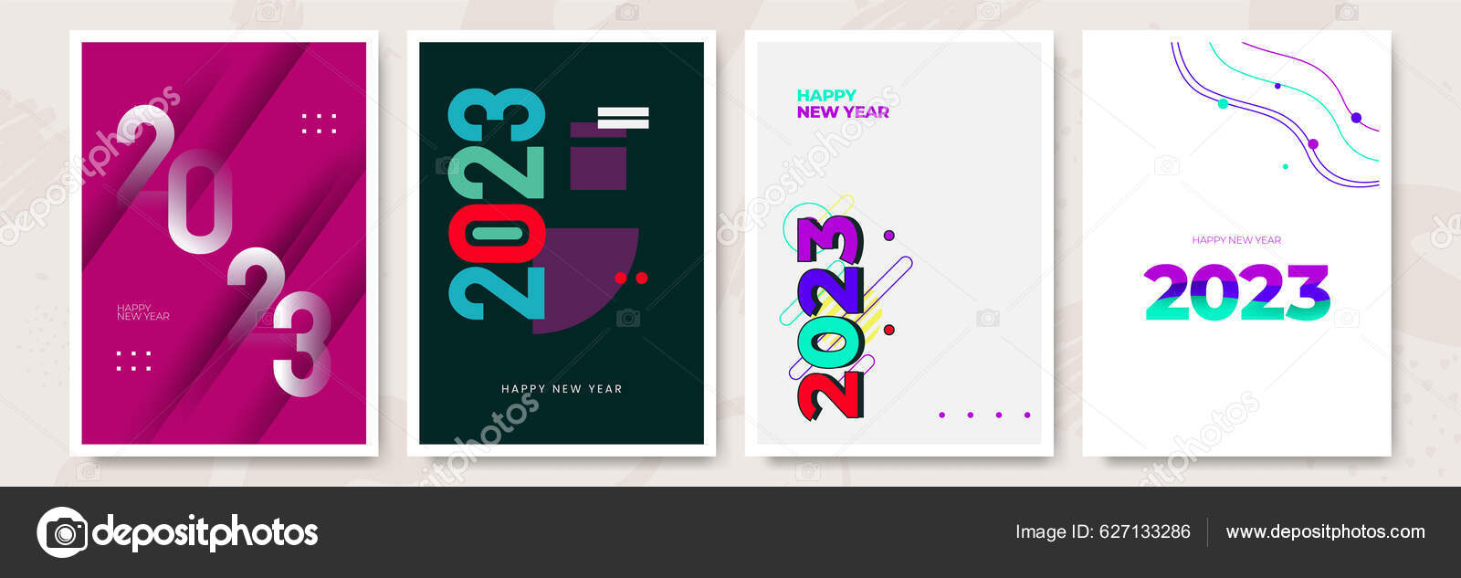 Creative Concept 2023 Happy New Year Posters Set Design Templates Stock ...