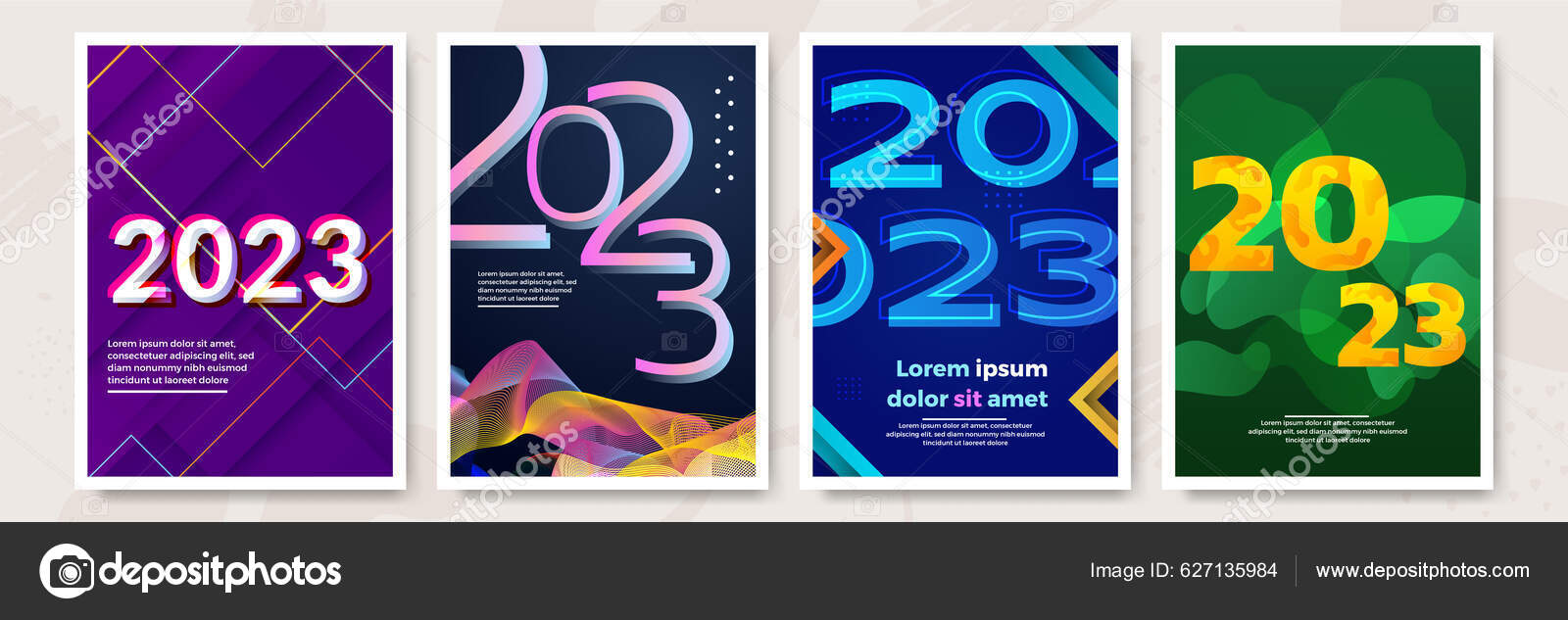 Creative Concept 2023 Happy New Year Posters Set Design Templates Stock ...