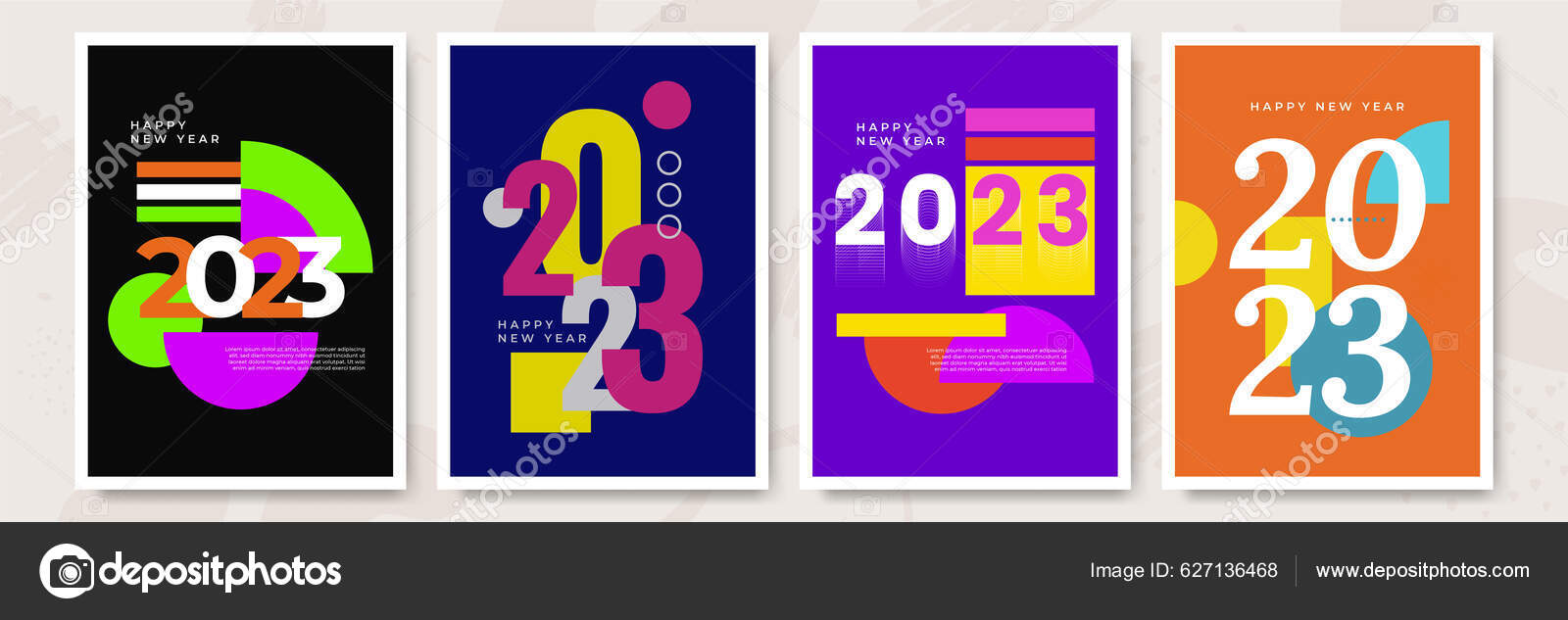 Happy New Year 2023 Posters Collection Flat Style Greeting Card Stock ...
