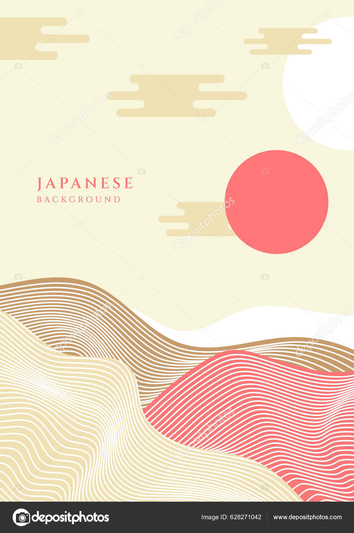 Japanese Poster Background Line Wave Pattern Vector Sun Abstract ...