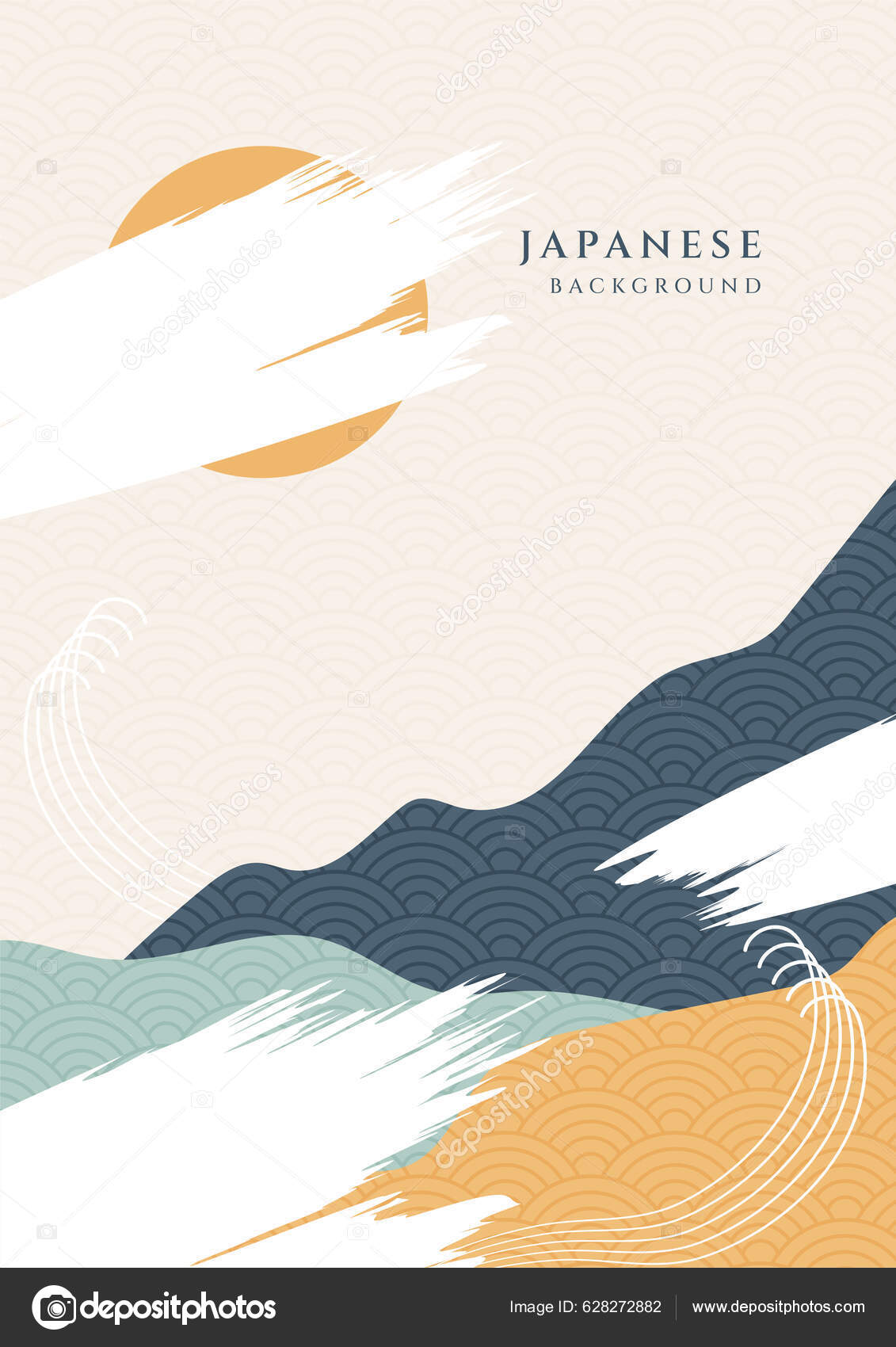 Japanese Poster Background Line Wave Pattern Vector Sun Abstract ...