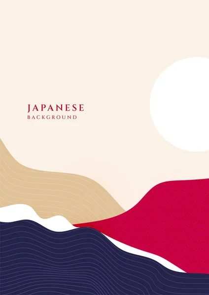 Japanese Poster Background Line Wave Pattern Vector Sun Abstract ...