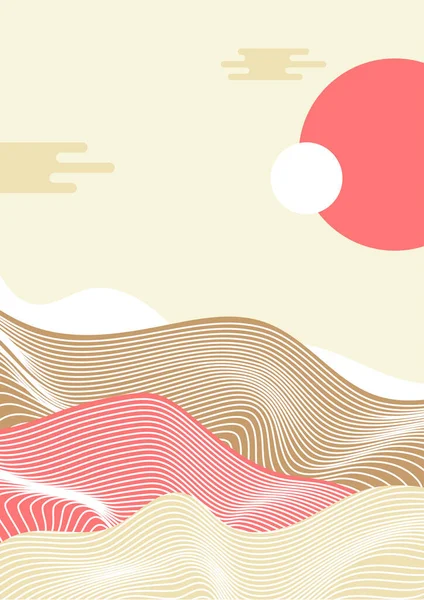 Japanese Poster Background Line Wave Pattern Vector Sun Abstract ...