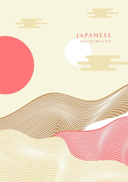 Japanese Poster Background Line Wave Pattern Vector Sun Abstract ...