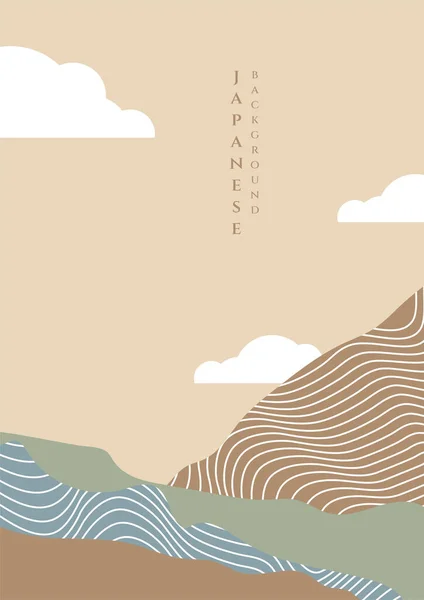 Japanese Poster Background Line Wave Pattern Vector Sun Abstract ...