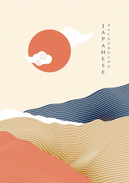 Japanese Poster Background Line Wave Pattern Vector Sun Abstract ...