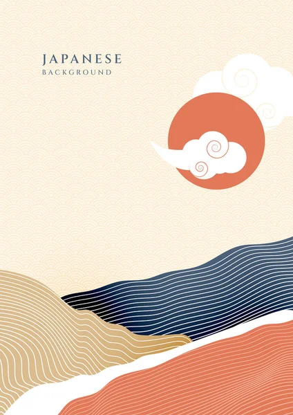 Japanese Poster Background Line Wave Pattern Vector Sun Abstract ...