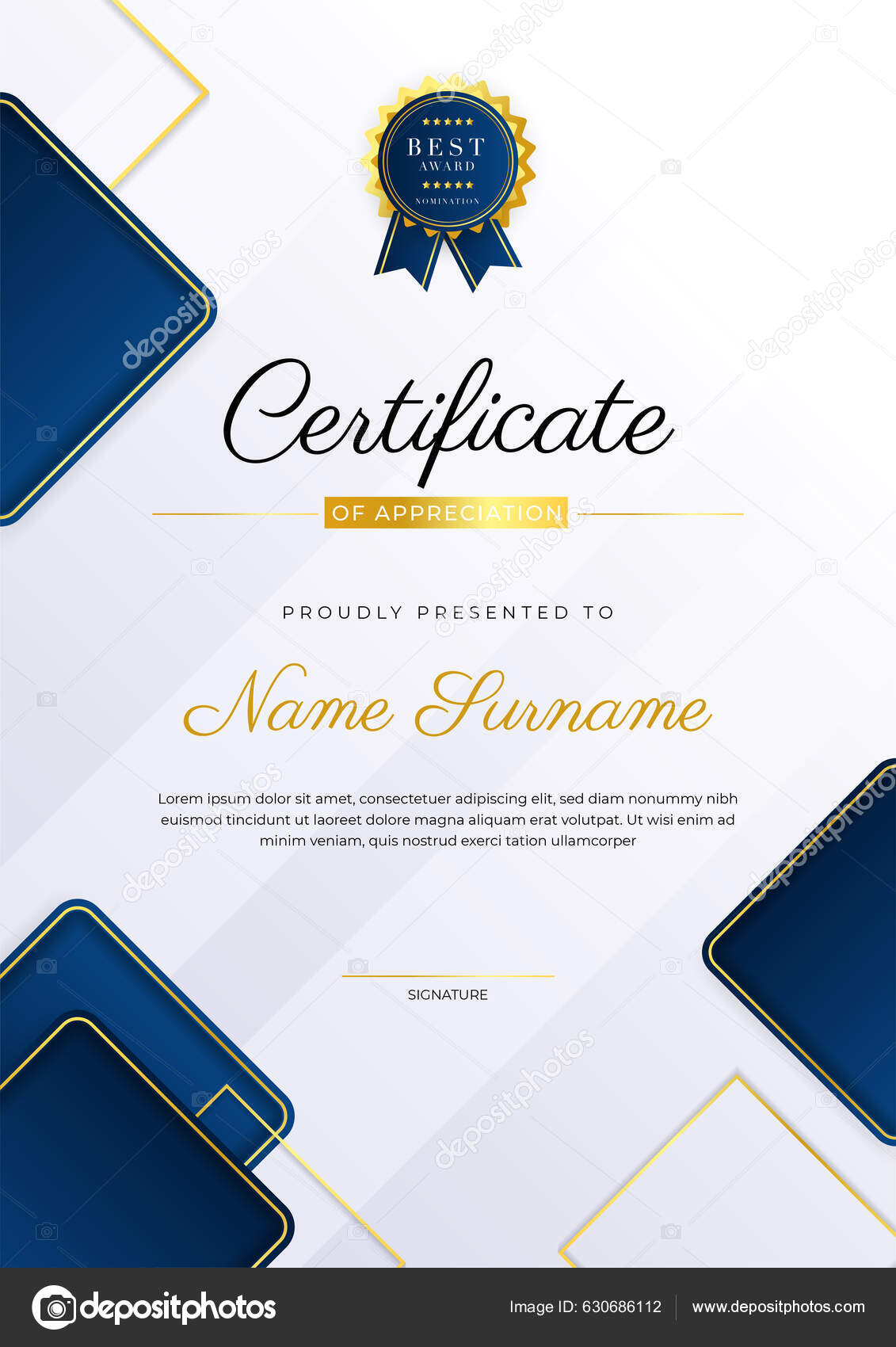 Elegant Blue Gold Diploma Certificate Award Template Stock Vector by ...